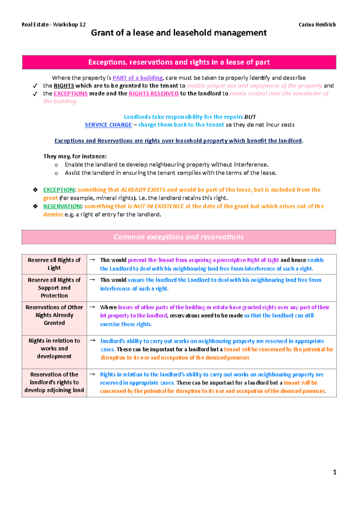 RE WS12 Tasks - Notes - Grant of a lease and leasehold management Where ...