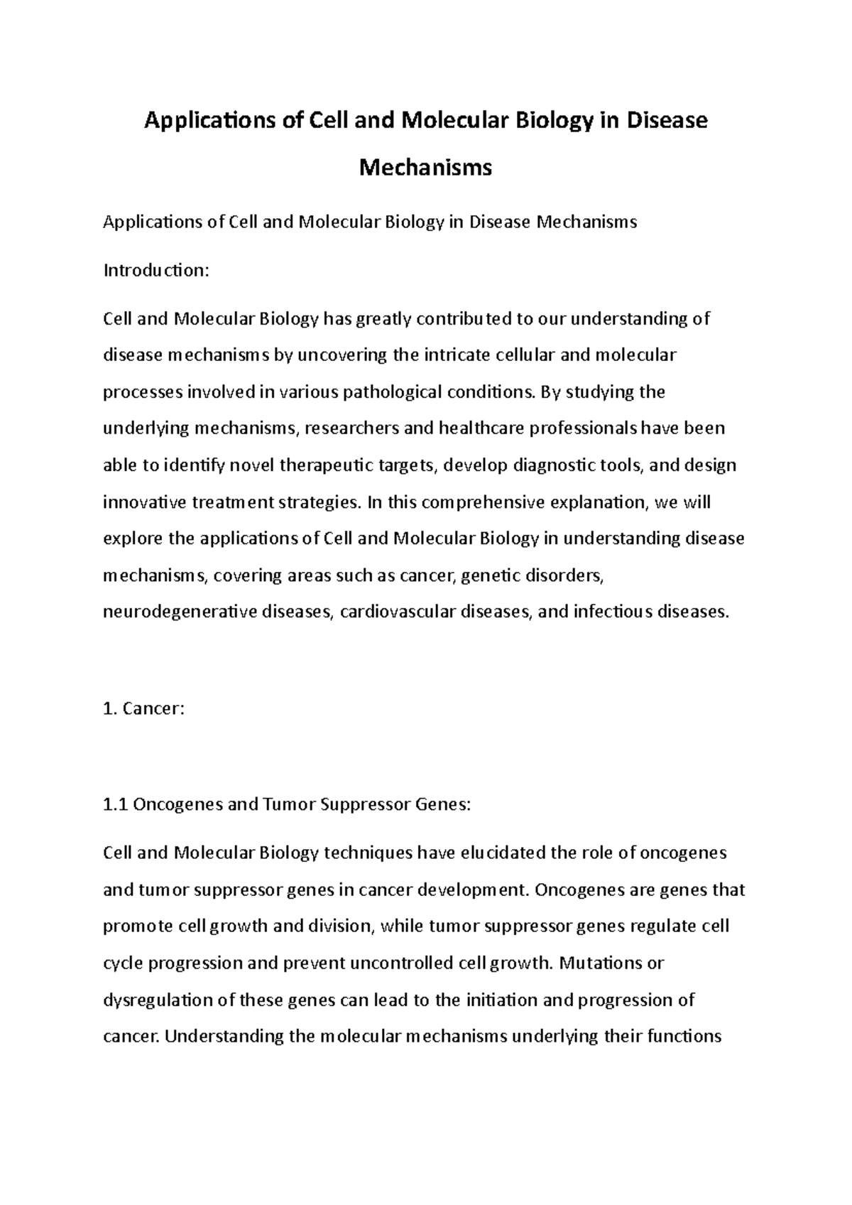 Applications of Cell and Molecular Biology in Disease Mechanisms ...