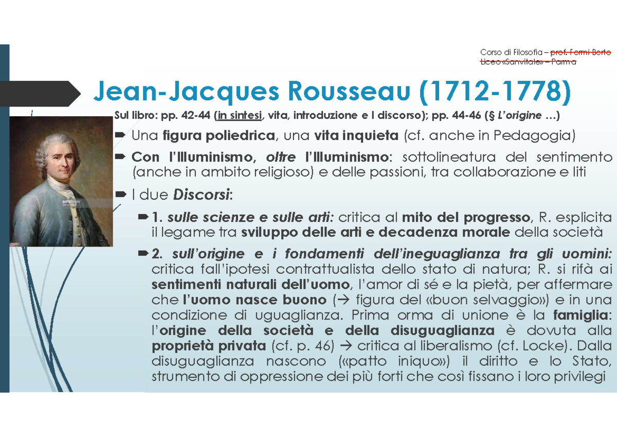 8.2 Rousseau - Jean-Jacques Rousseau (1712-1778) Corso di Filosofia ...