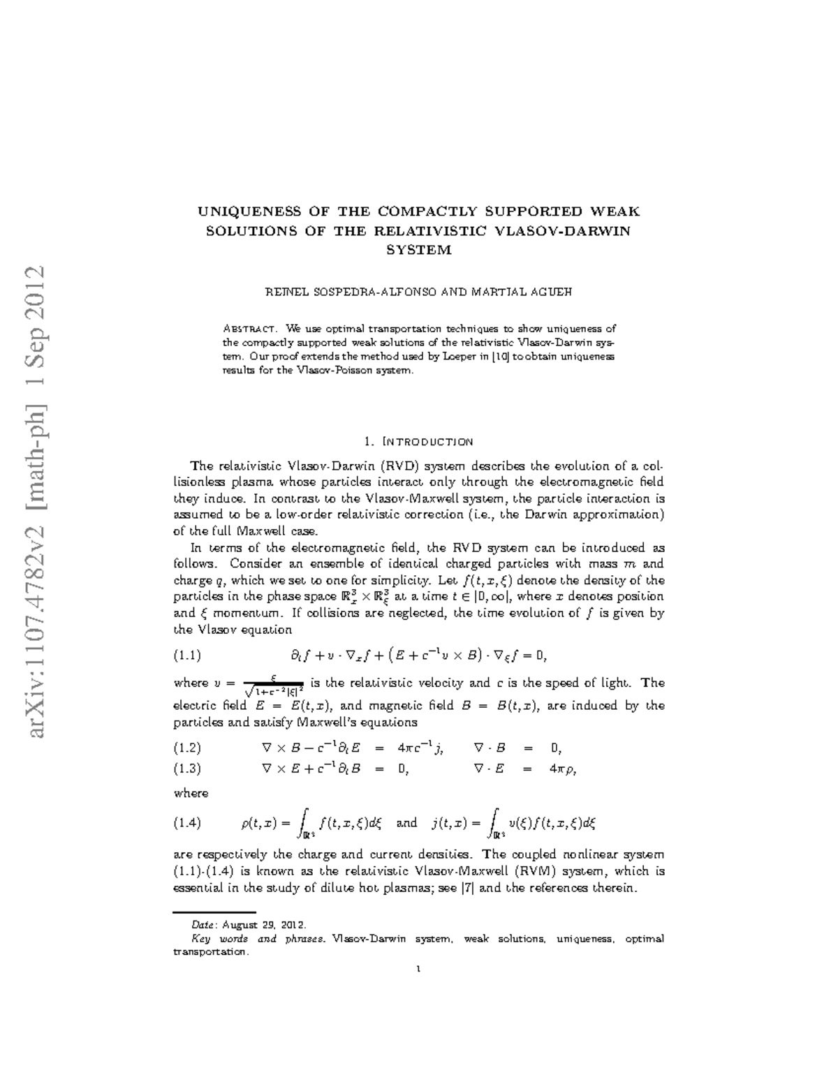 1107 - Cours - arXiv:1107 [math-ph] 1 Sep 2012 UNIQUENESS OF THE ...