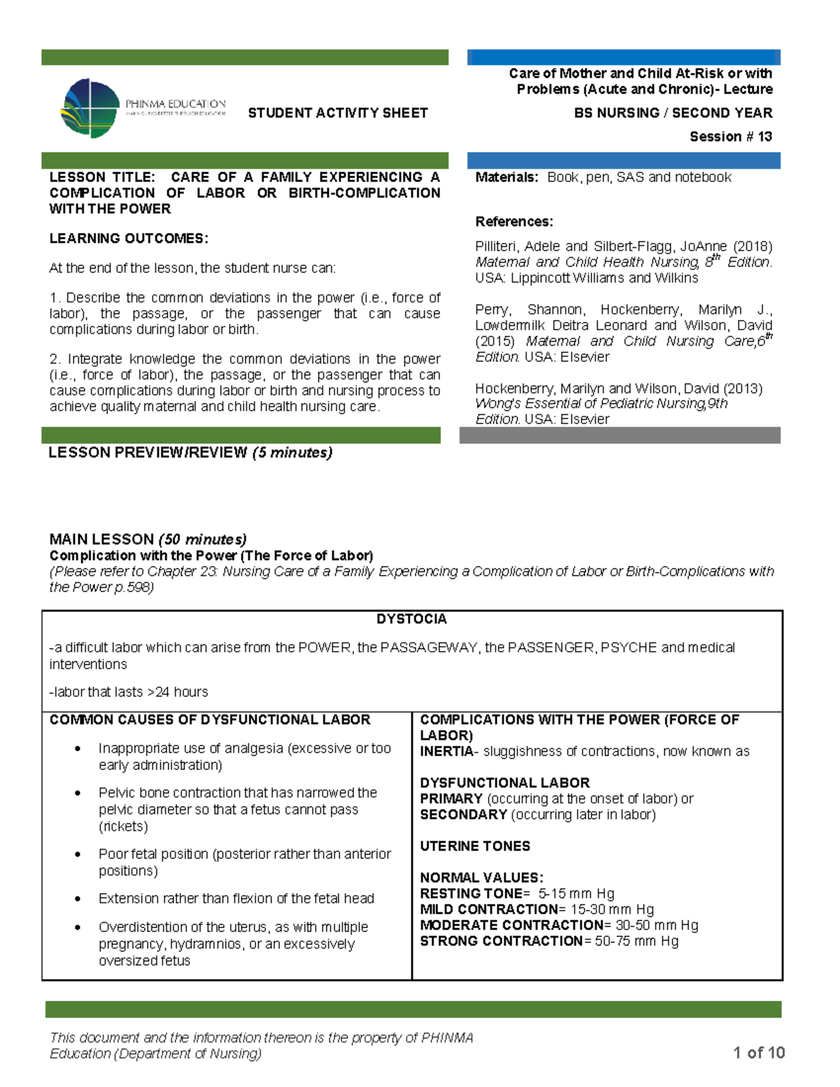 Module 13 Student Activity Sheet - This document and the information ...