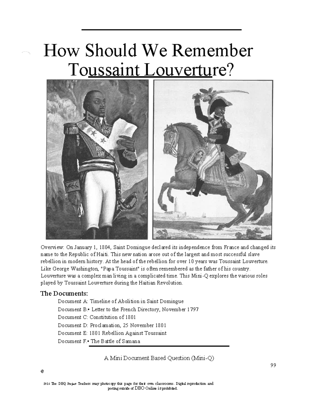Haitian Revolution Mini Q - How Should We Remember Toussaint Louverture ...