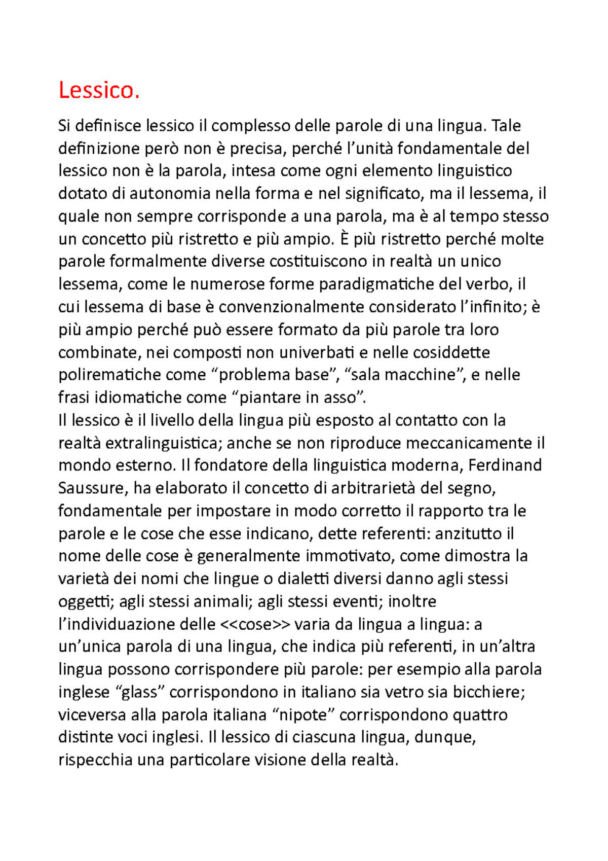 Lessico - Riassunto capitolo 3 - L'italiano contemporaneo - Lessico. Si definisce lessico il ...