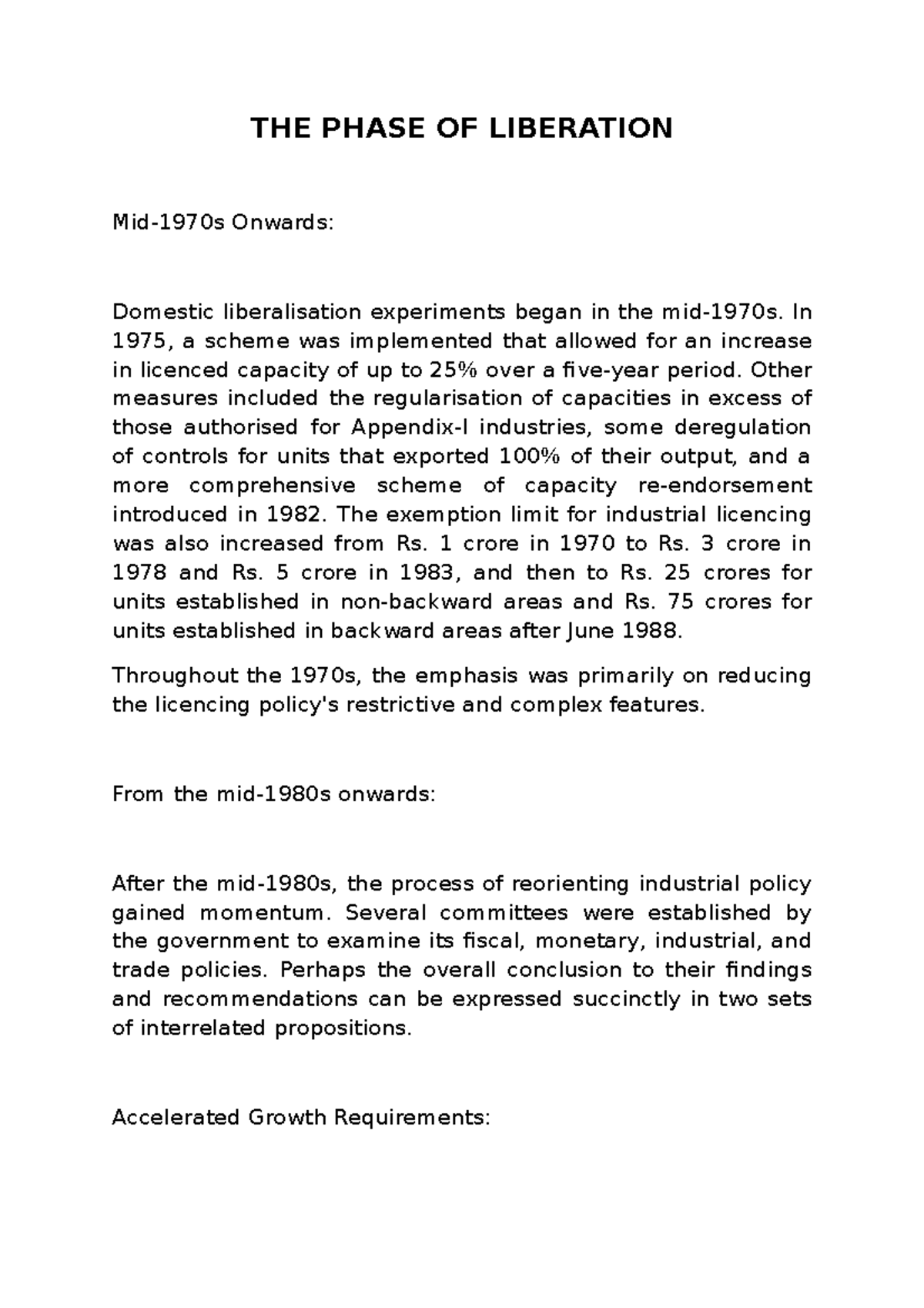 THE Phase OF Liberation - THE PHASE OF LIBERATION Mid-1970s Onwards ...