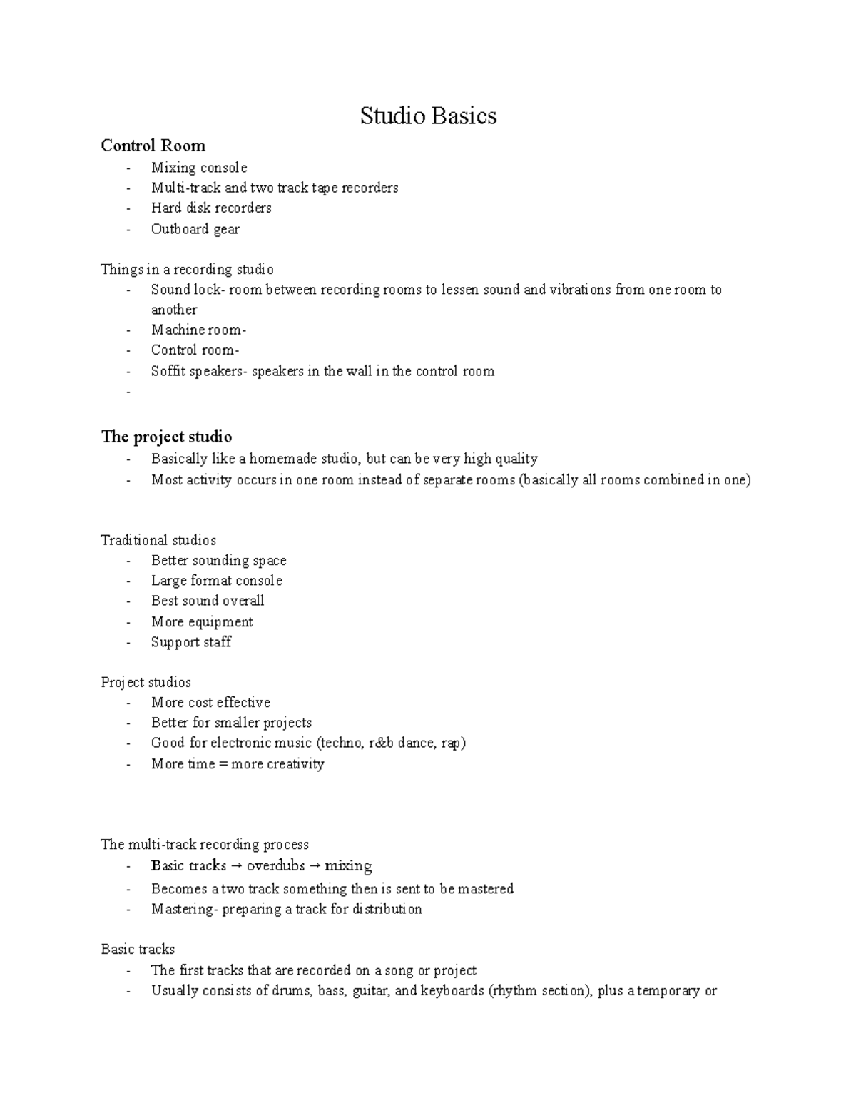 Intro to Sound Recording - Studio Basics-3 - Studio Basics Control Room ...