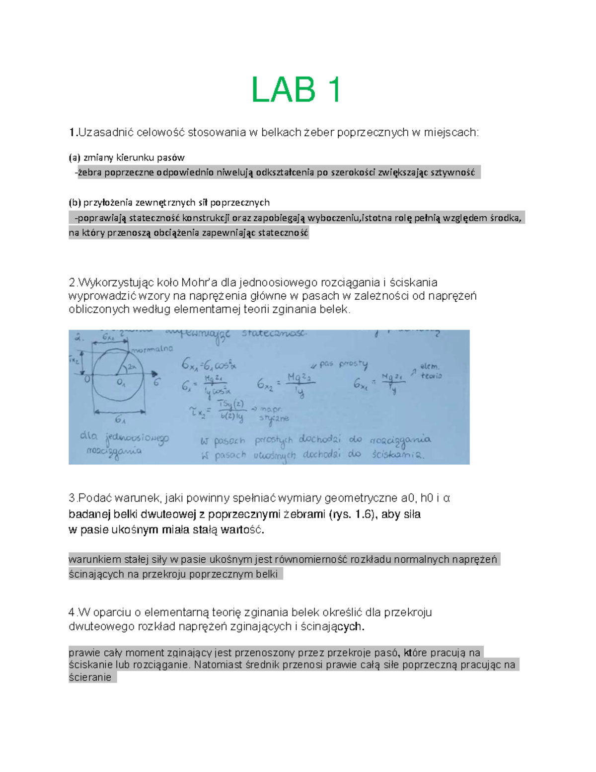 Labolatorium notatki - LAB 1 1ć celowość stosowania w belkach żeber ...