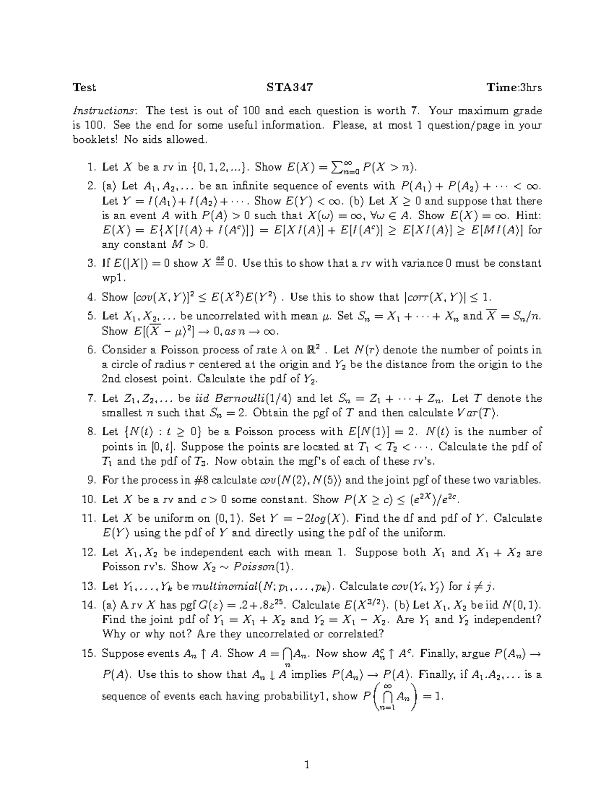 Ptest - test - Test STA347 Time:3hrs Instructions: The test is out of ...