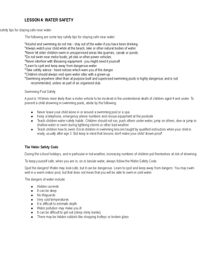 Lesson 3 - Potential Hazards - LESSON 3: POTENTIAL HAZARDS IN SWIMMING ...