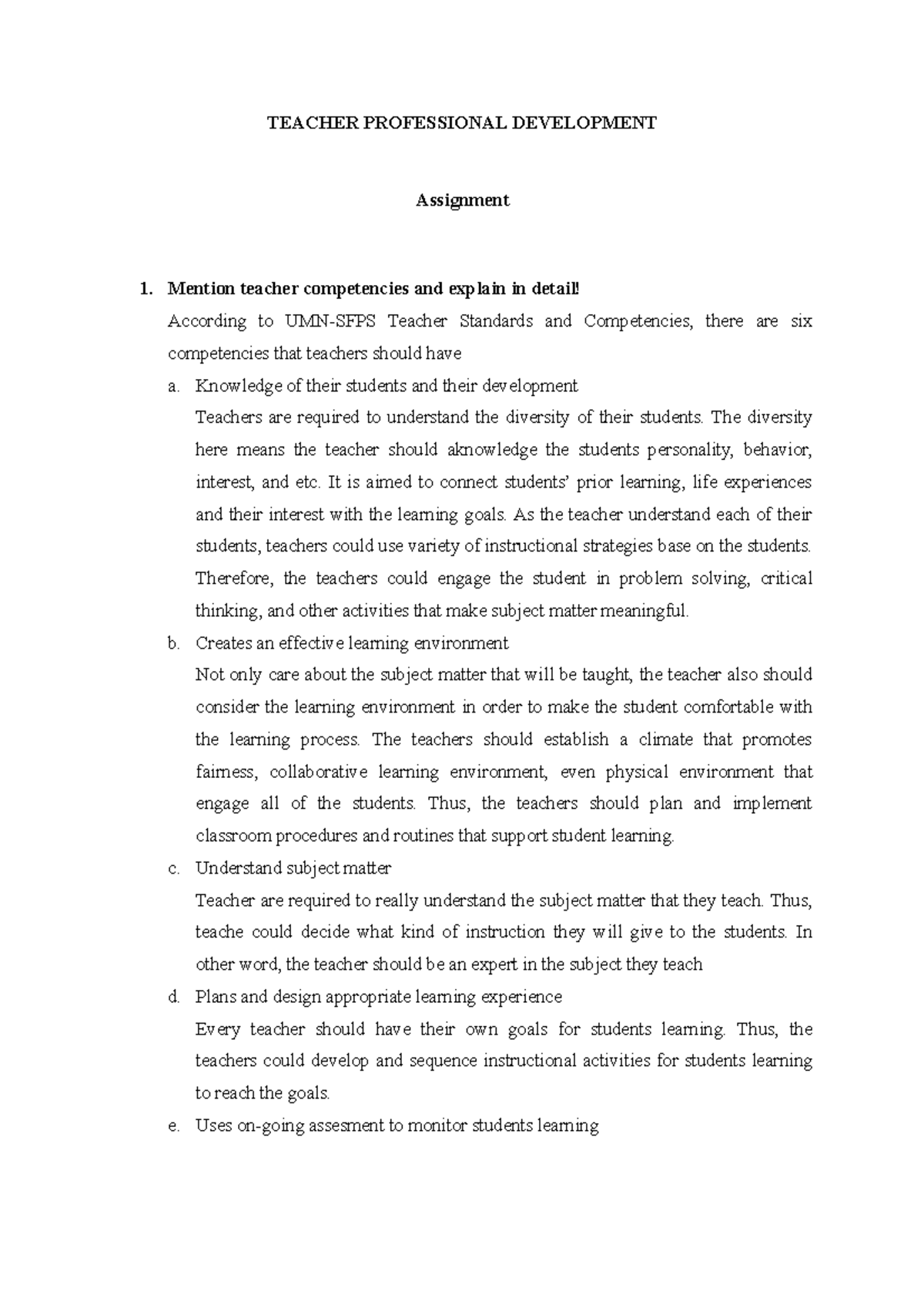 Assignment of Teacher Professional Development Course - TEACHER ...