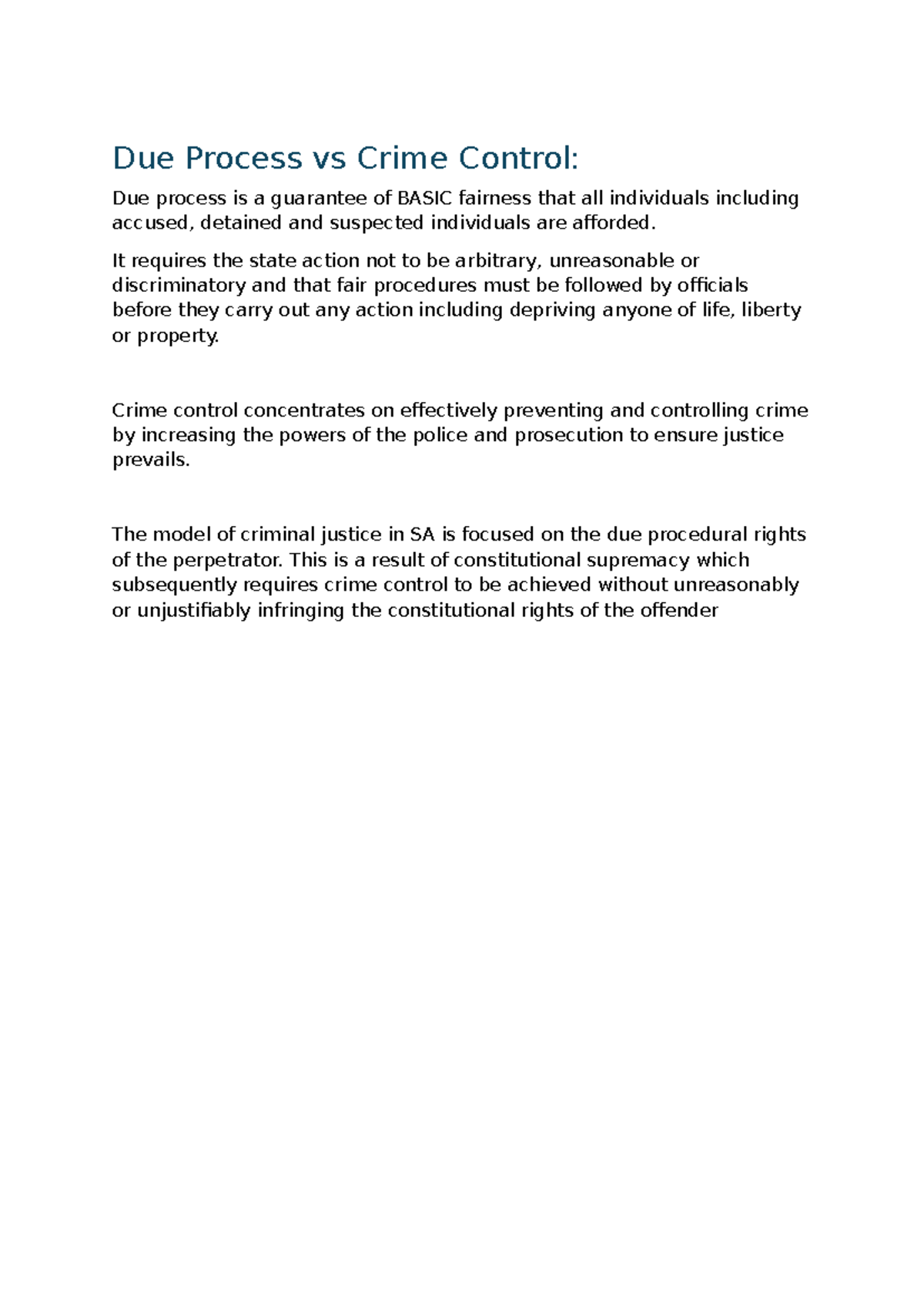 Due process v Crime control - Due Process vs Crime Control: Due process ...