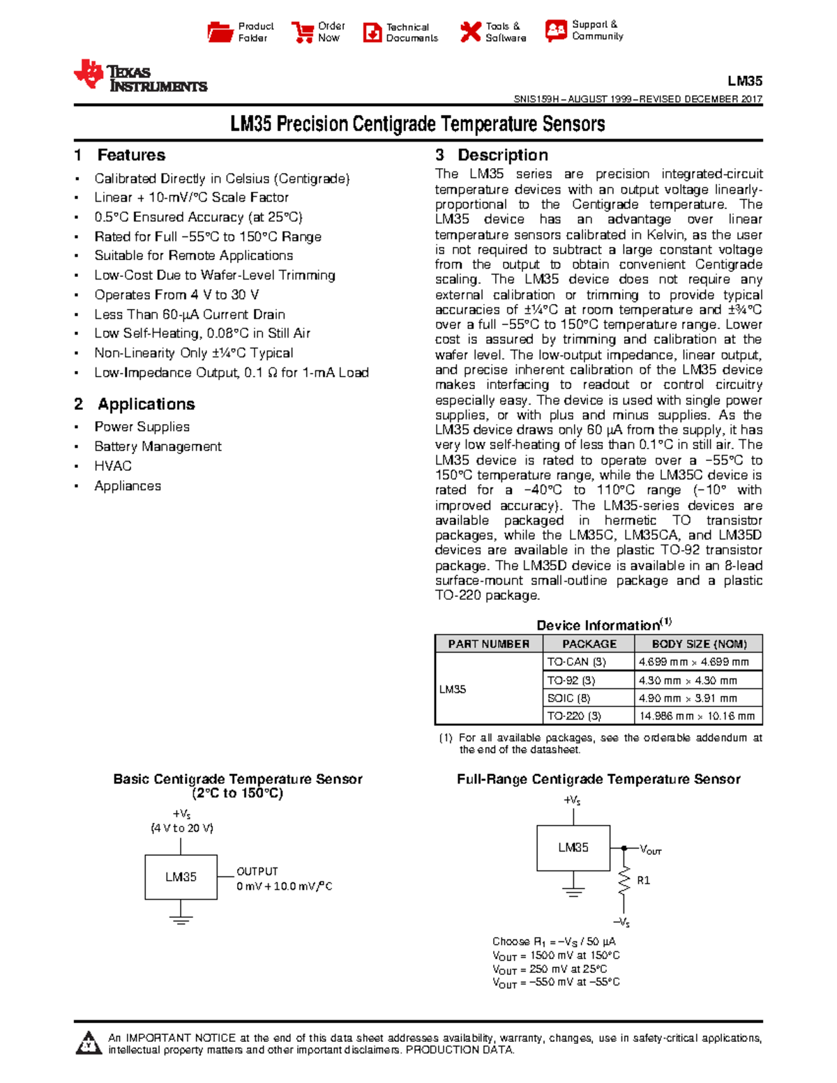 Lm35 - datasheet - LM +VS R VOUT tVS LM +VS (4 V to 20 V) OUTPUT 0 mV ...