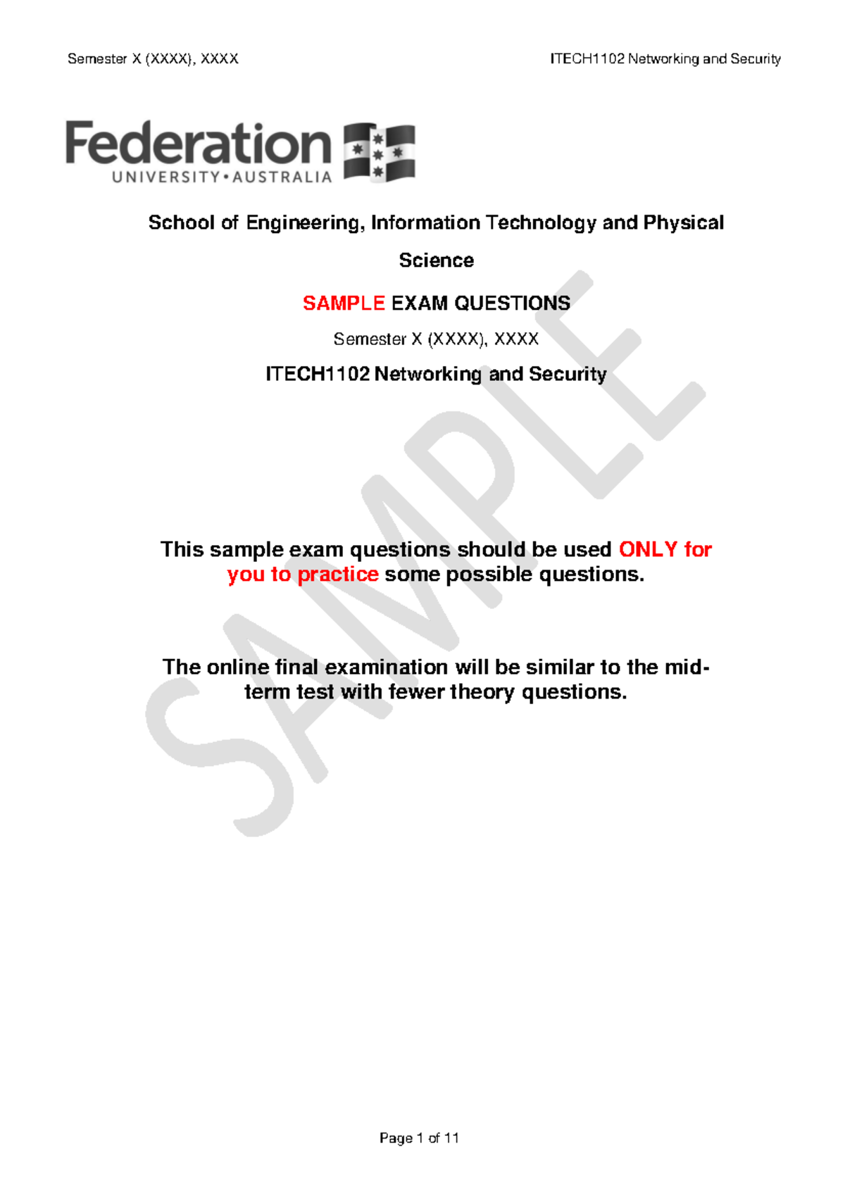 final exam Sample paper 1 unsolved not easy - ITECH1102 - Fed Uni - Studocu