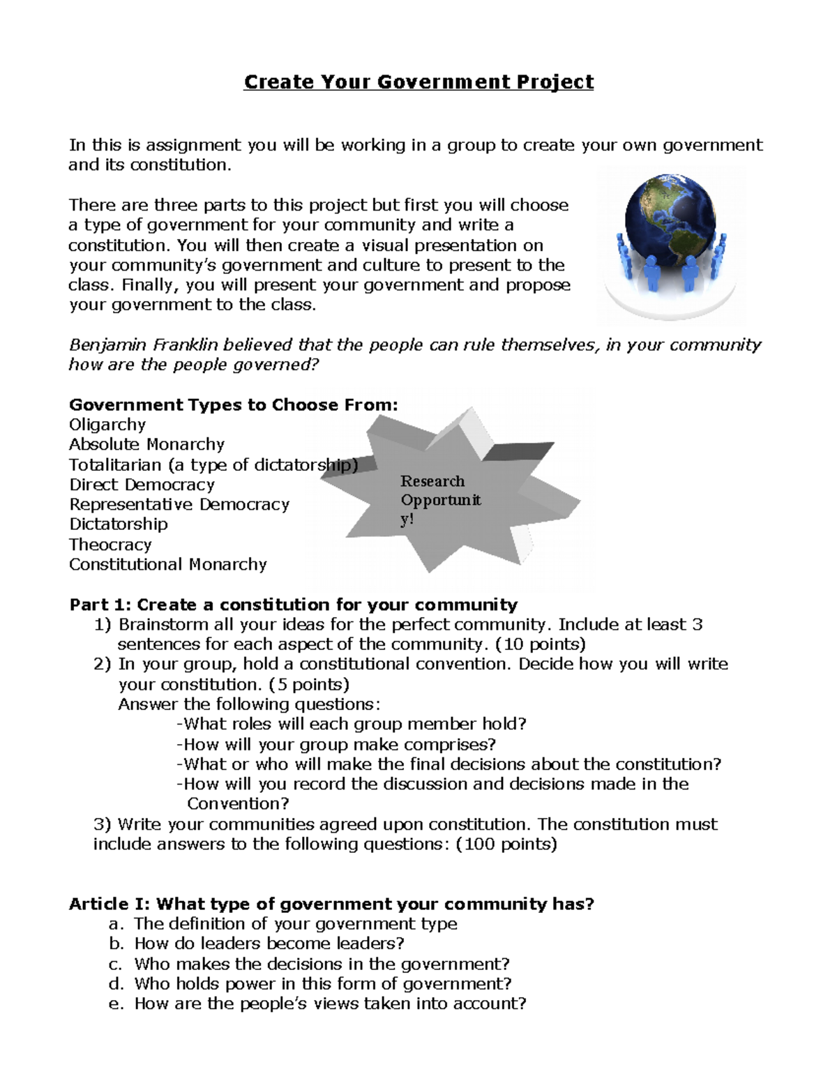 Constitution Project example (due 5/30) - Research Opportunit y! Create ...