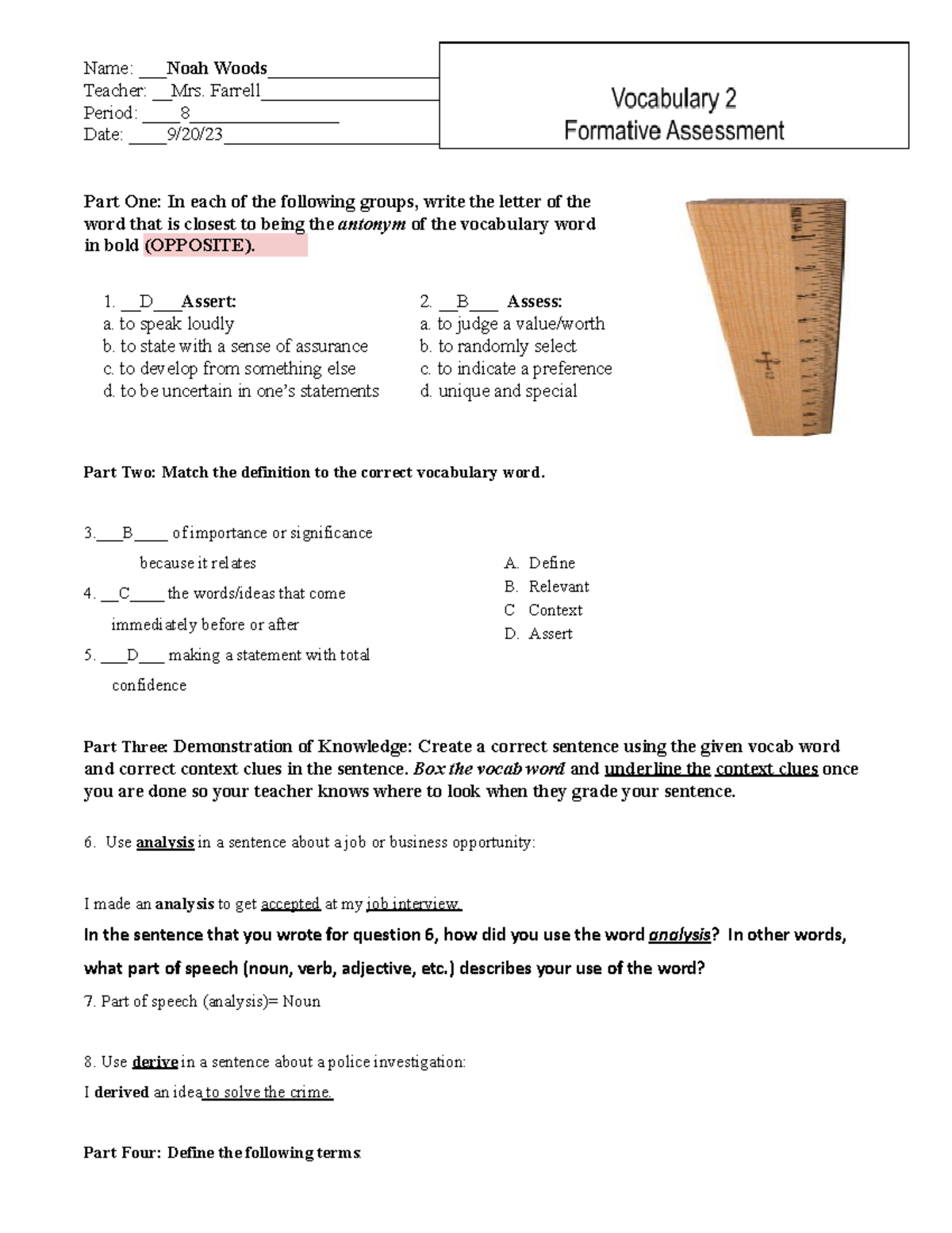 Copy of AL 2 Formative assessment - Name: Noah Woods ...