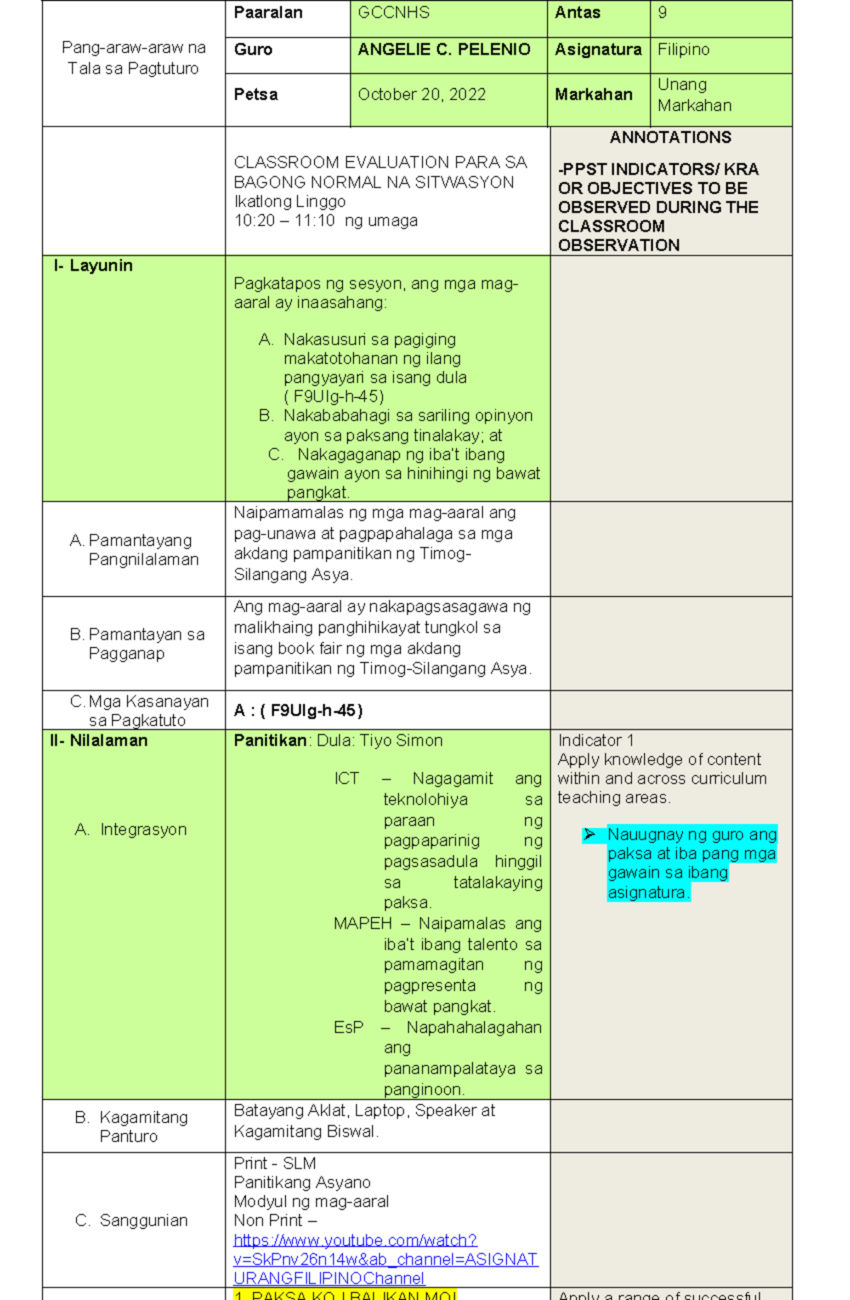 DLP Demo 1 - Lesson plan in Filipino - Pang-araw-araw na Tala sa ...