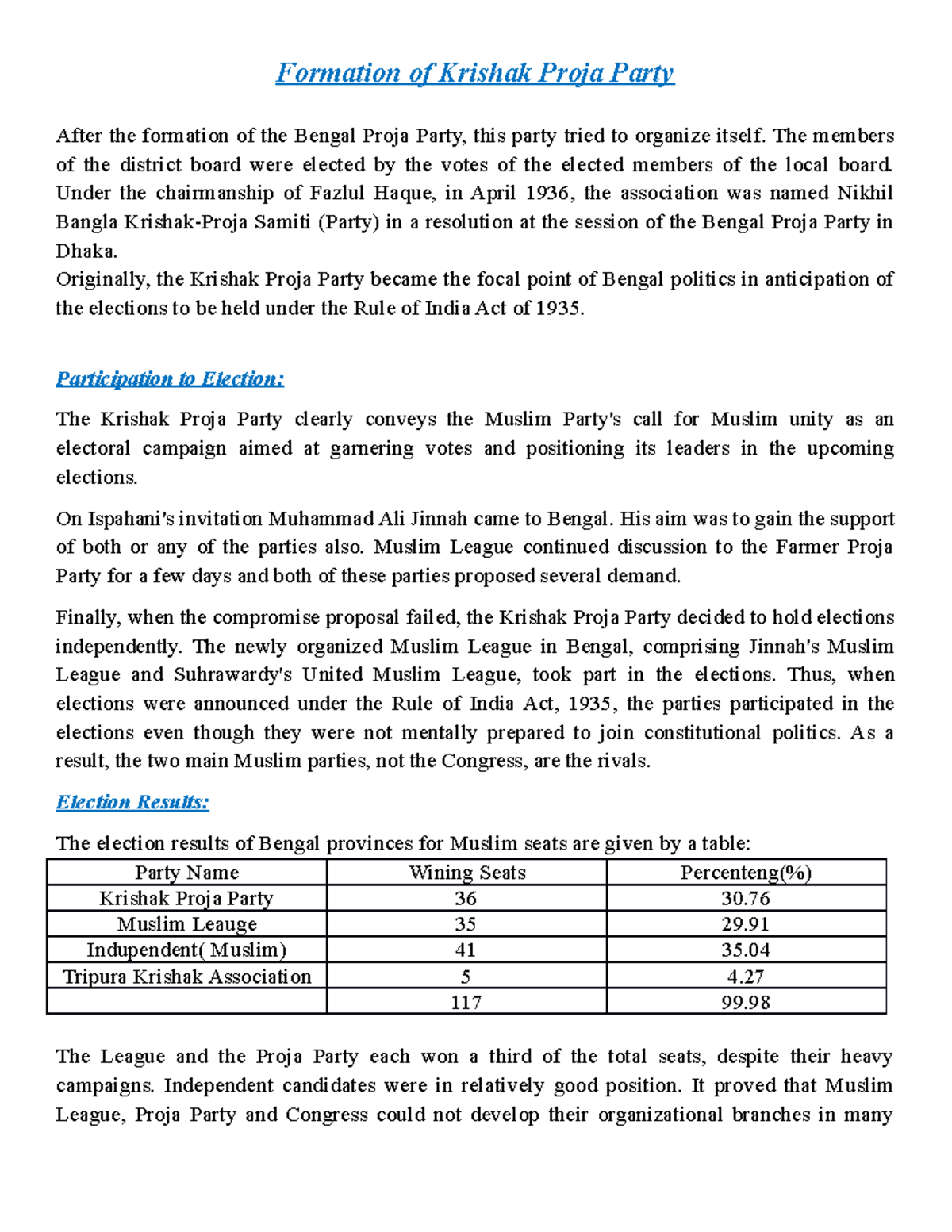 Proja Coalition: Background Activities and Limitations. - Formation of ...