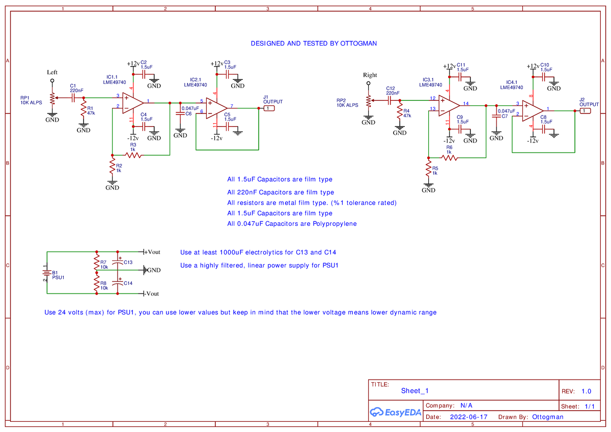 Schematic Preamp Stage 2022-06-17 - ABC ABC D D - TI TLE: Sheet _1Dat e ...