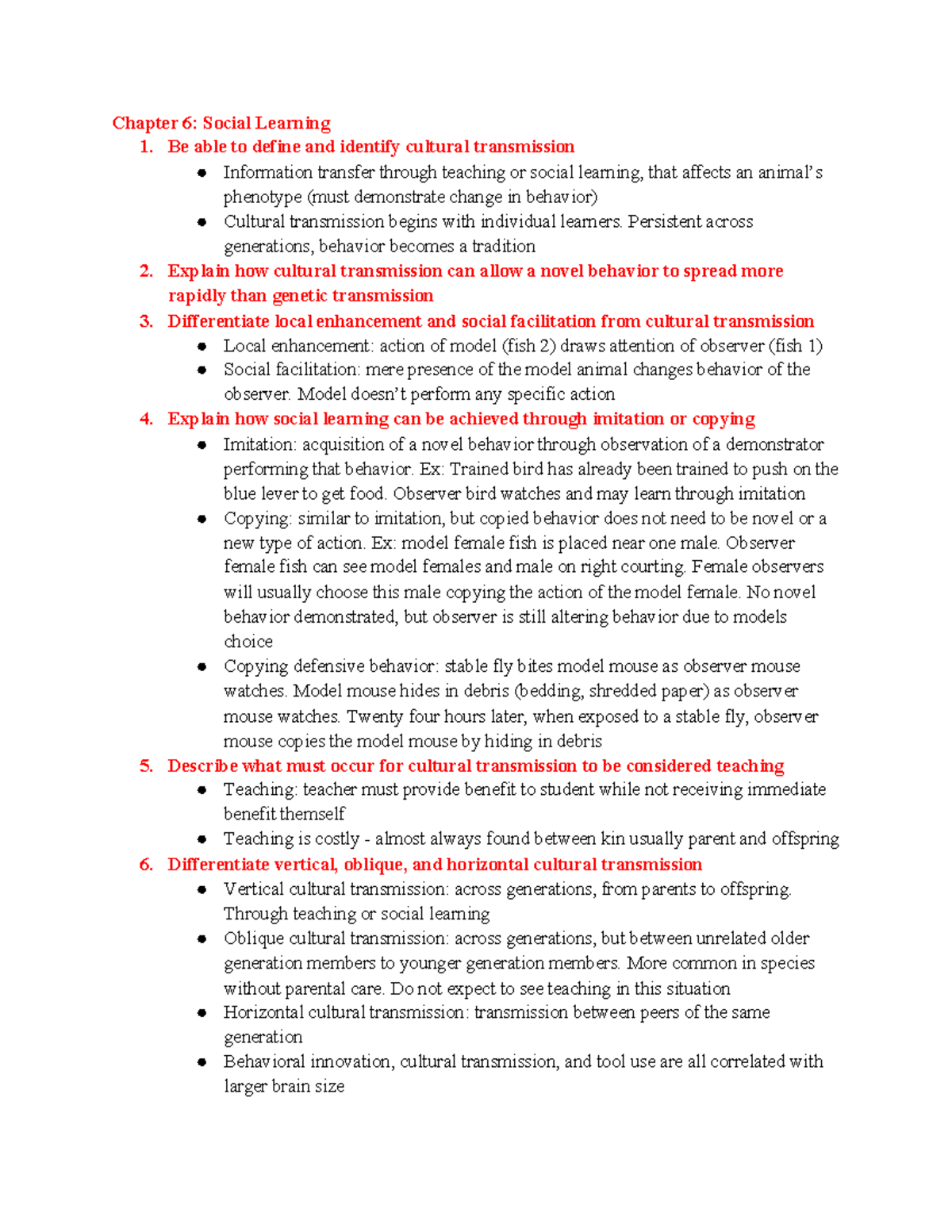 Animal Behavior Study Guide 2 - &KDSWHU 6RFLDO /HDUQLQJ - Studocu