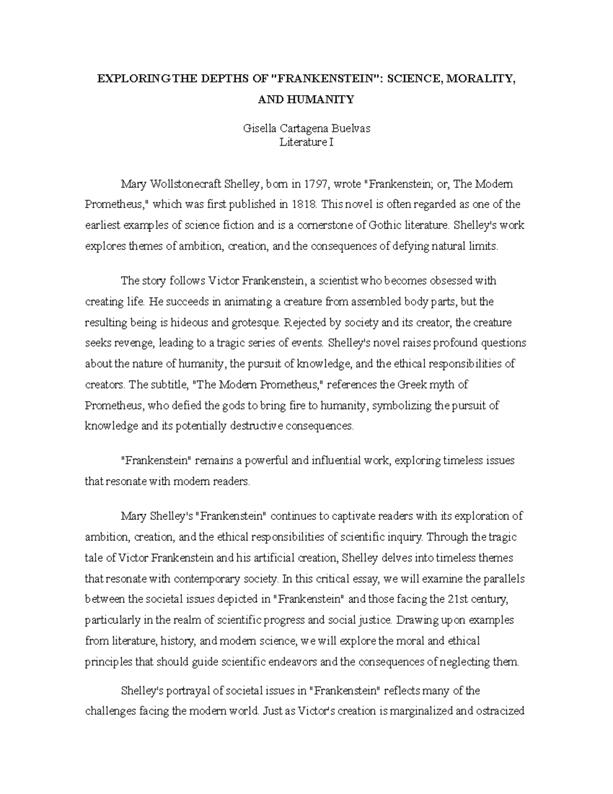 TASK 3 TERM 2 Literature - EXPLORING THE DEPTHS OF "FRANKENSTEIN ...