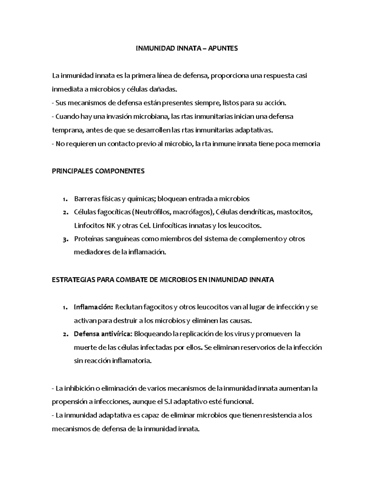 Inmunidad Innata Apuntes docx - INMUNIDAD INNATA – APUNTES La inmunidad ...