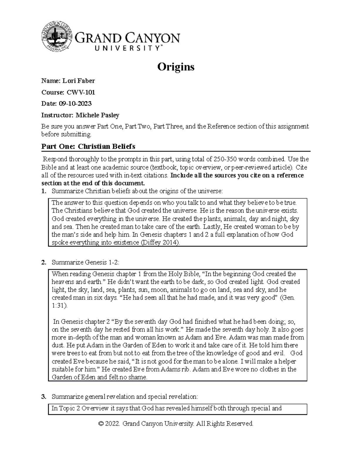 CWV 101 301 RS T2Origins Online - Origins Name: Lori Faber Course: CWV ...