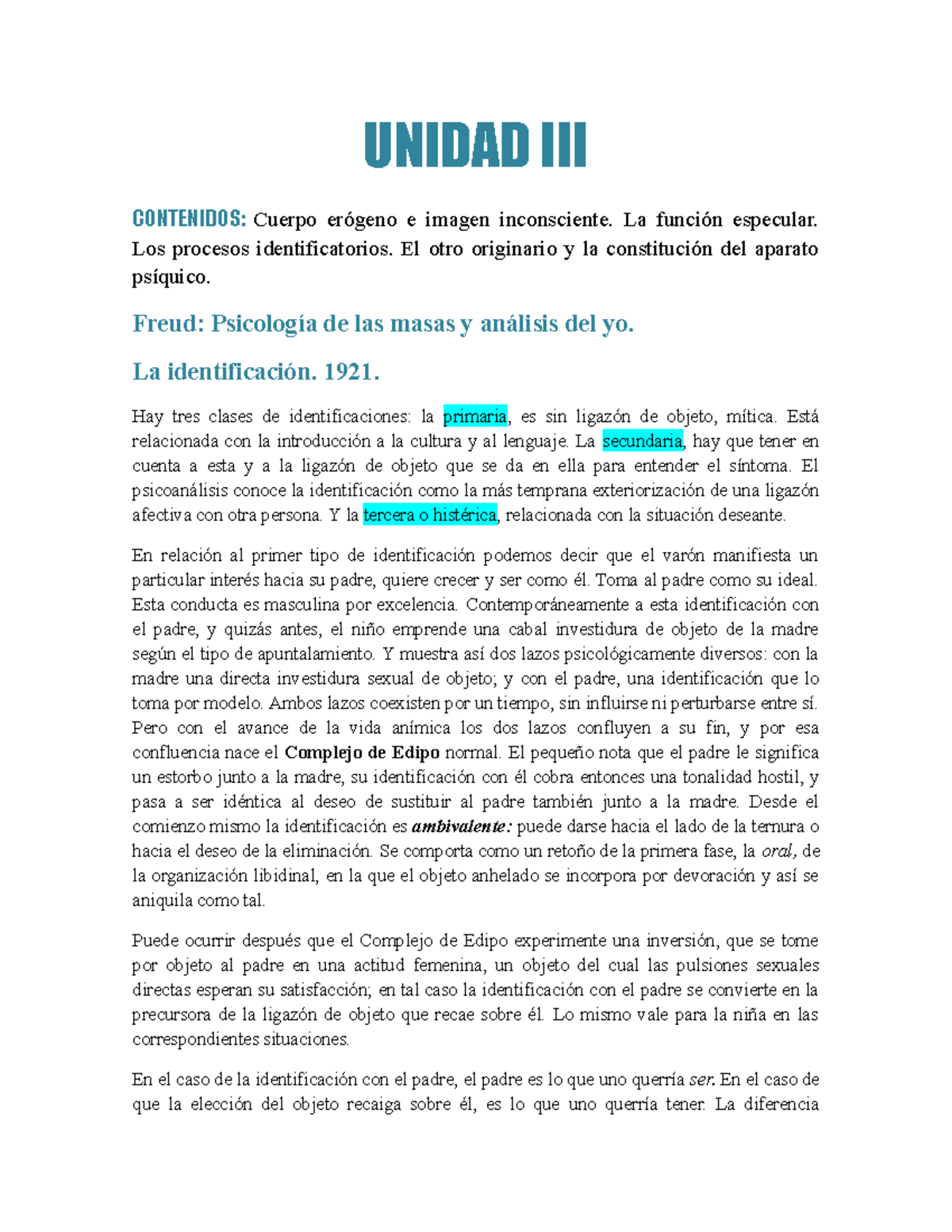 Resumen de Unidad III. Psico. del Desarrollo II - Psicología del Desarrollo III - UADER - Studocu
