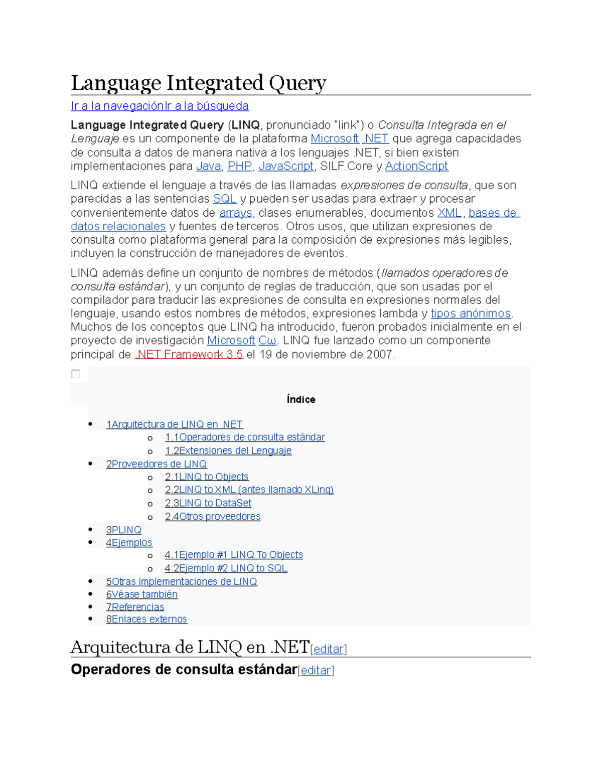 Language Integrated Query - NET que agrega capacidades de consulta a ...