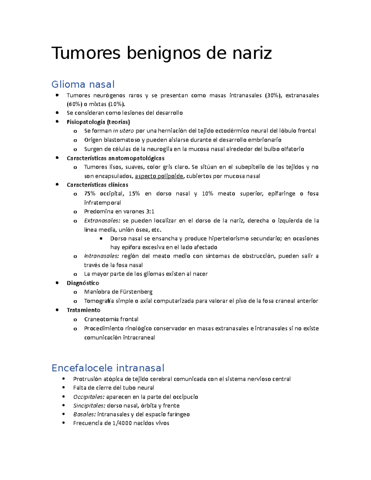 Tumores benignos de nariz Resumen - Tumores benignos de nariz Glioma nasal Tumores neurógenos ...
