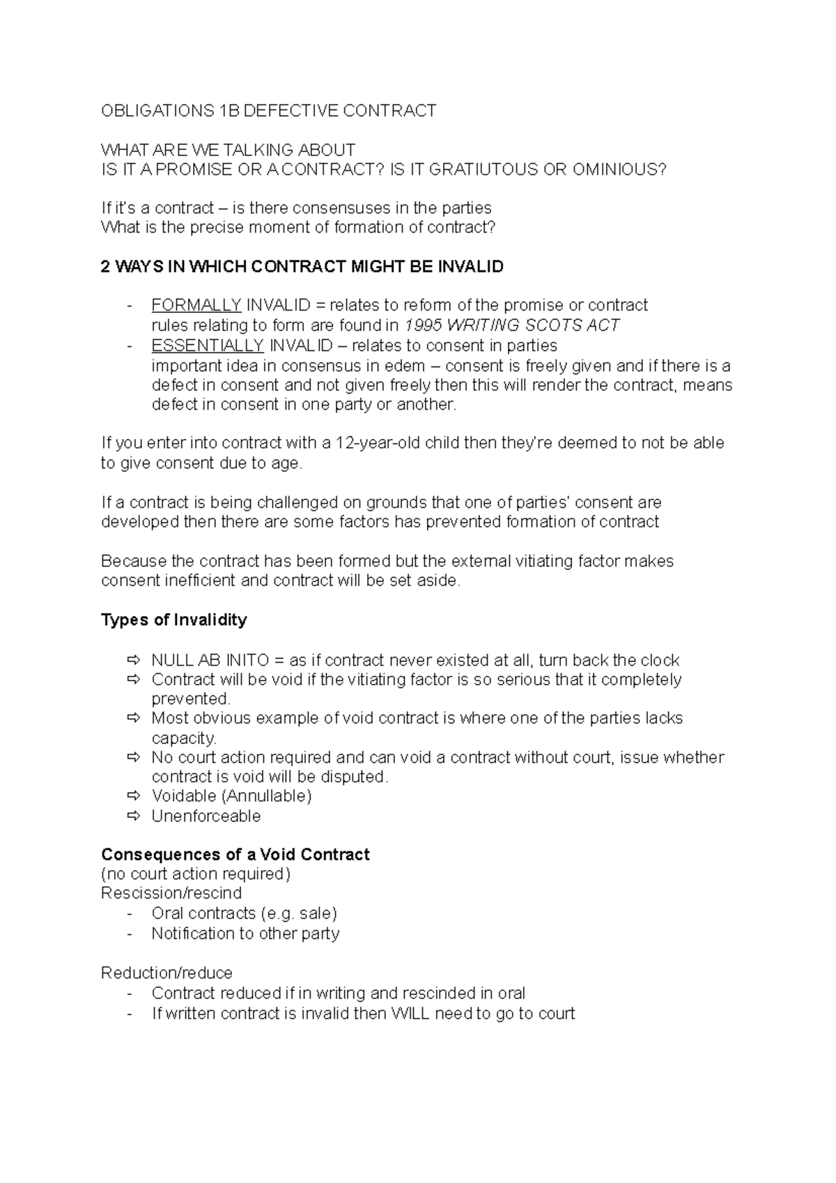 Defective Contracts - OBLIGATIONS 1B DEFECTIVE CONTRACT WHAT ARE WE ...