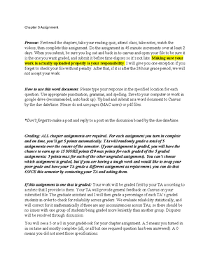 Chapter 2 - Chapter 2 Assignment Process: First read the chapters, take your reading quiz ...