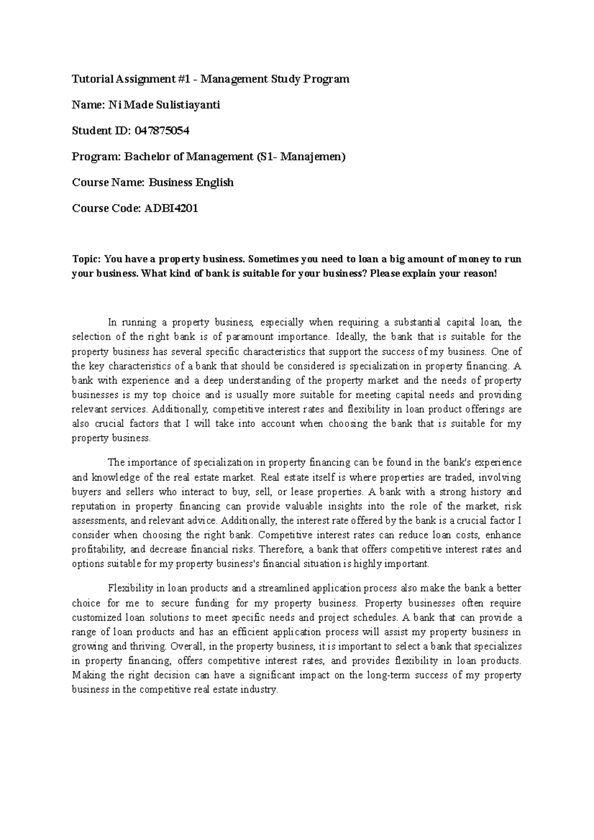 ADBI4201-NI MADE Sulistiayanti - Tutorial Assignment #1 - Management ...