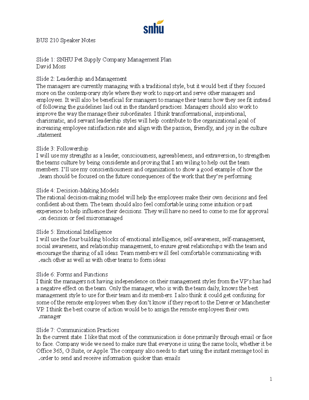 Module 7 Speaker Notes - BUS 210 Speaker Notes Slide 1: SNHU Pet Supply ...