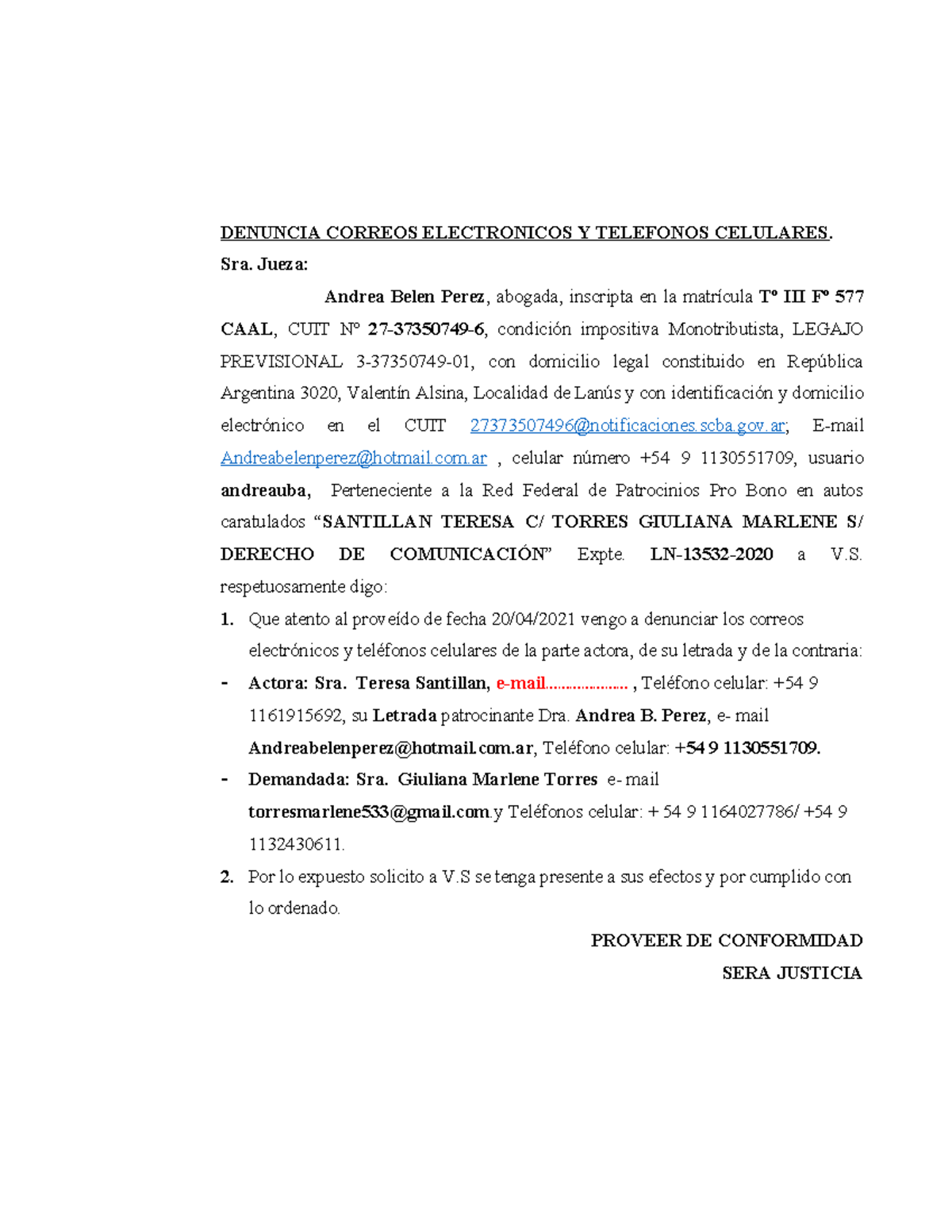 Denuncia Correos Electronicos Y Telefonos Celulares - DENUNCIA CORREOS ...