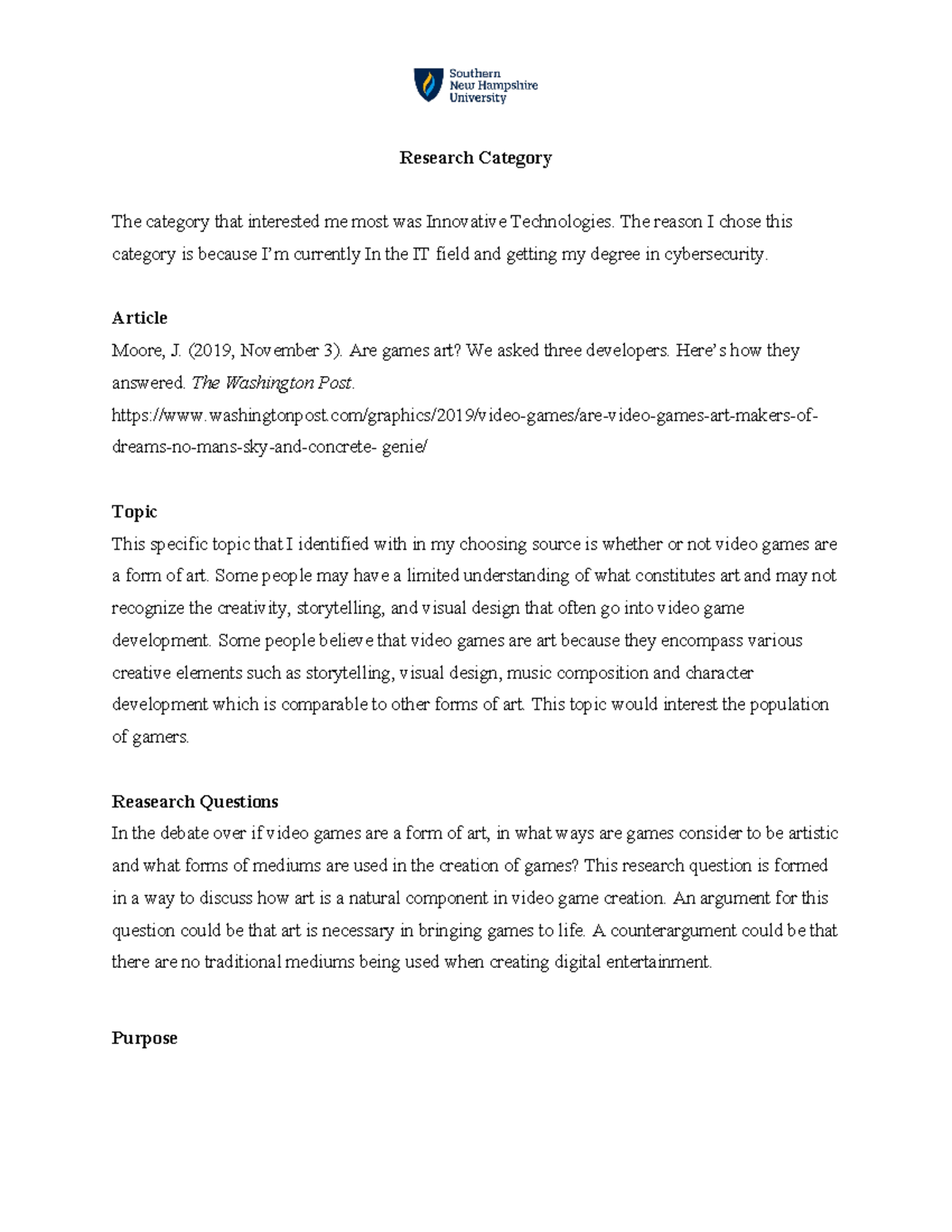 ENG 190 Research Question Template - Research Category The category ...