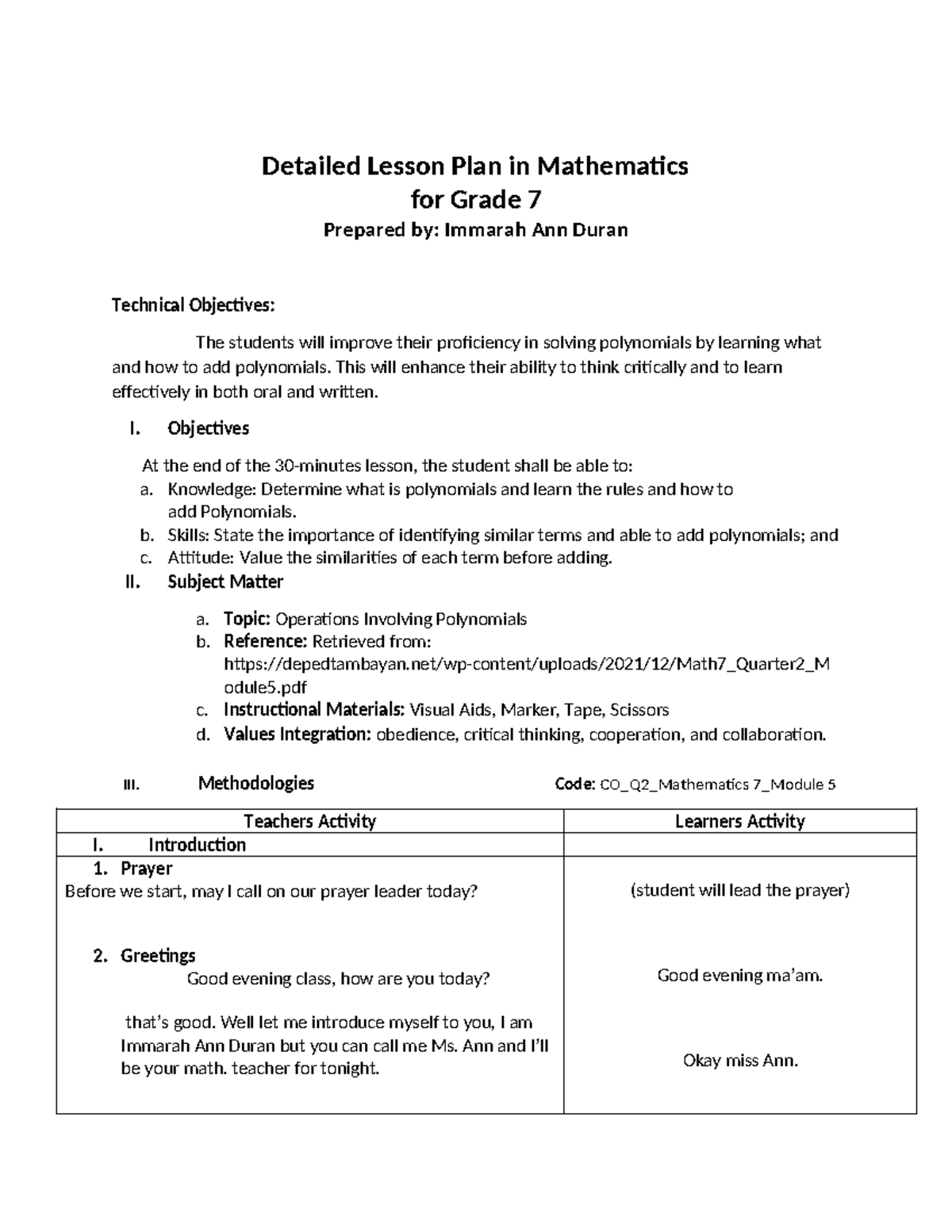 Detailed Lesson Plan in Mathematics for educ 5 - Detailed Lesson Plan ...