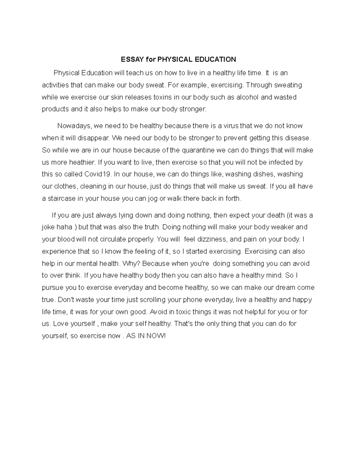 PE3TTFS-WEEK1 - Essay for Daily Routine - ESSAY for PHYSICAL EDUCATION ...
