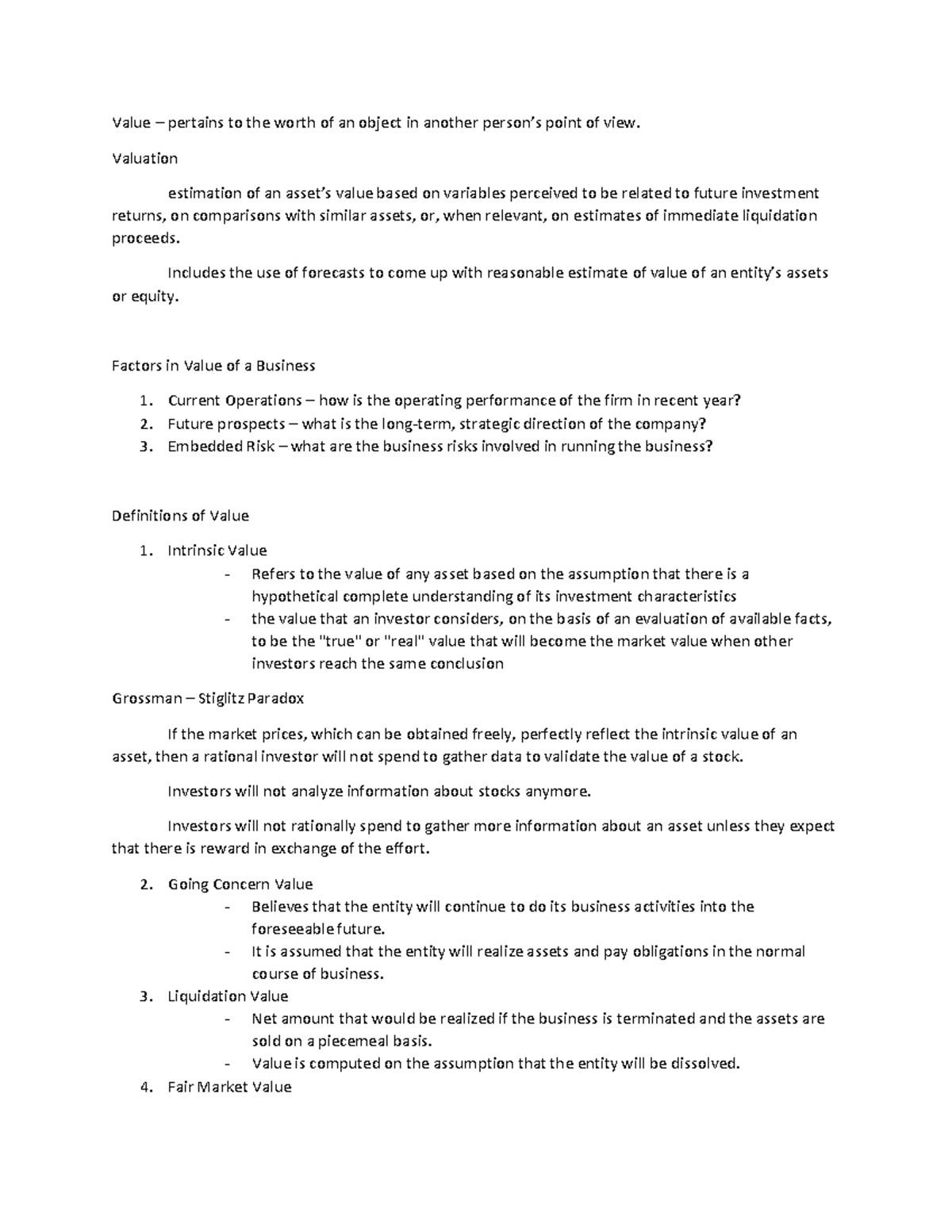 01 Fundamental Principles of Valuation - Value – pertains to the worth ...