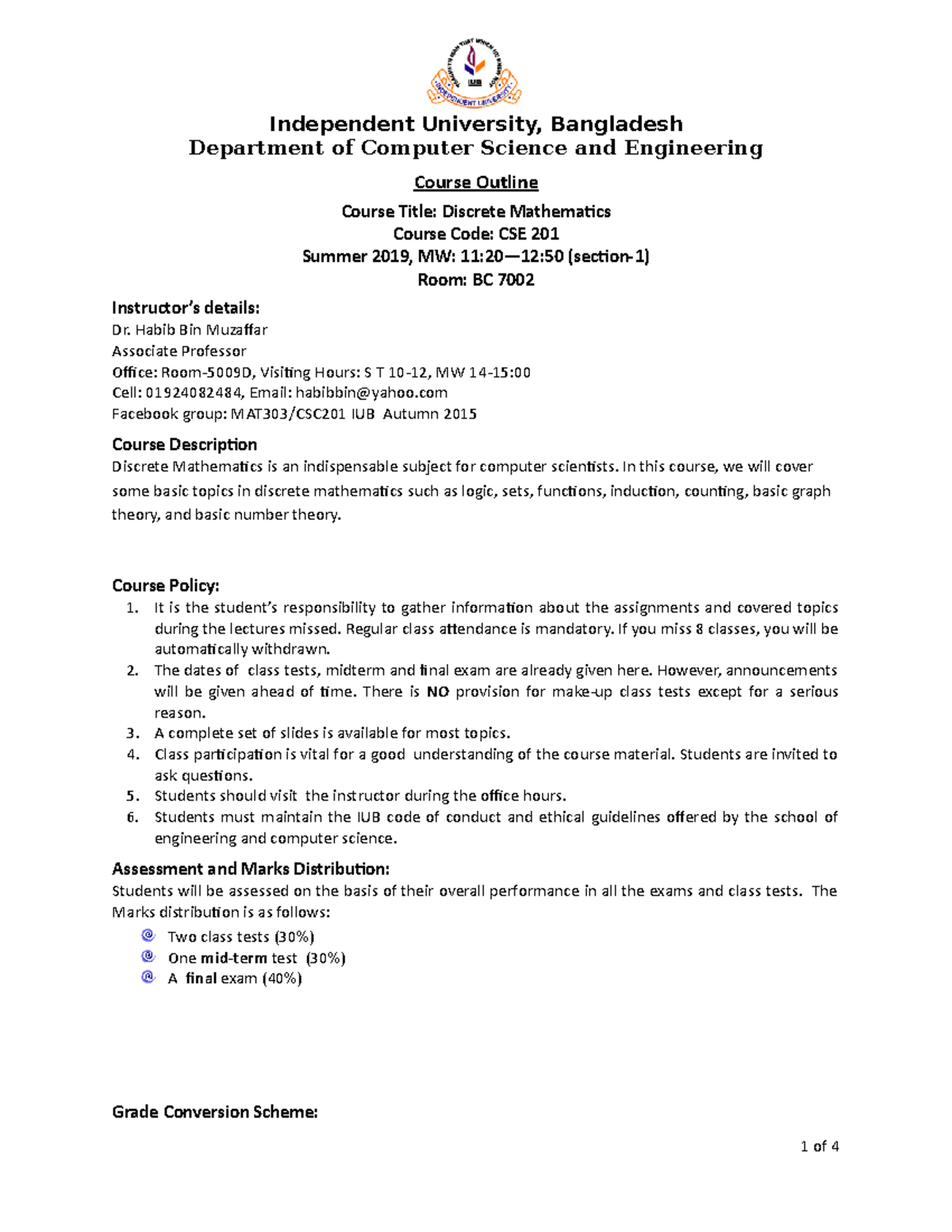 Course Outline Format cse 201 - Independent University, Bangladesh ...