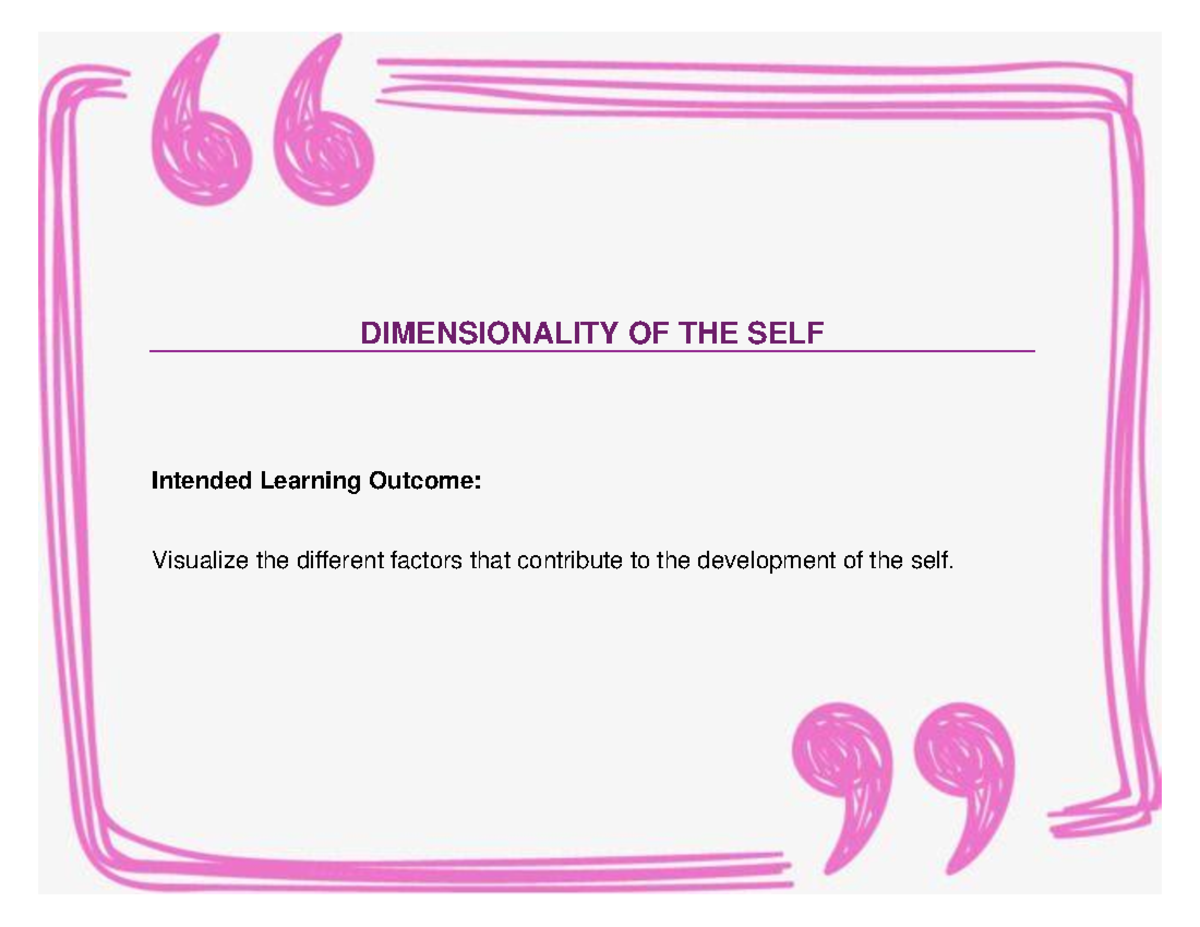Dimensionality OF THE SELF - Understanding The Self - TIP - Studocu
