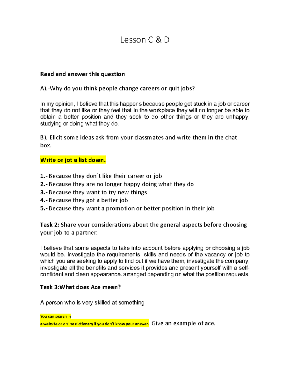 Lesson.C & Ddocx - yhtrew - Lesson C & D Read and answer this question ...