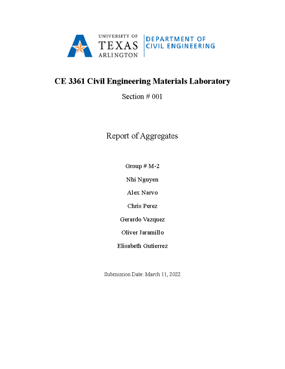 Lab Report 2 - Aggregates (2 - CE 3361 Civil Engineering Materials ...