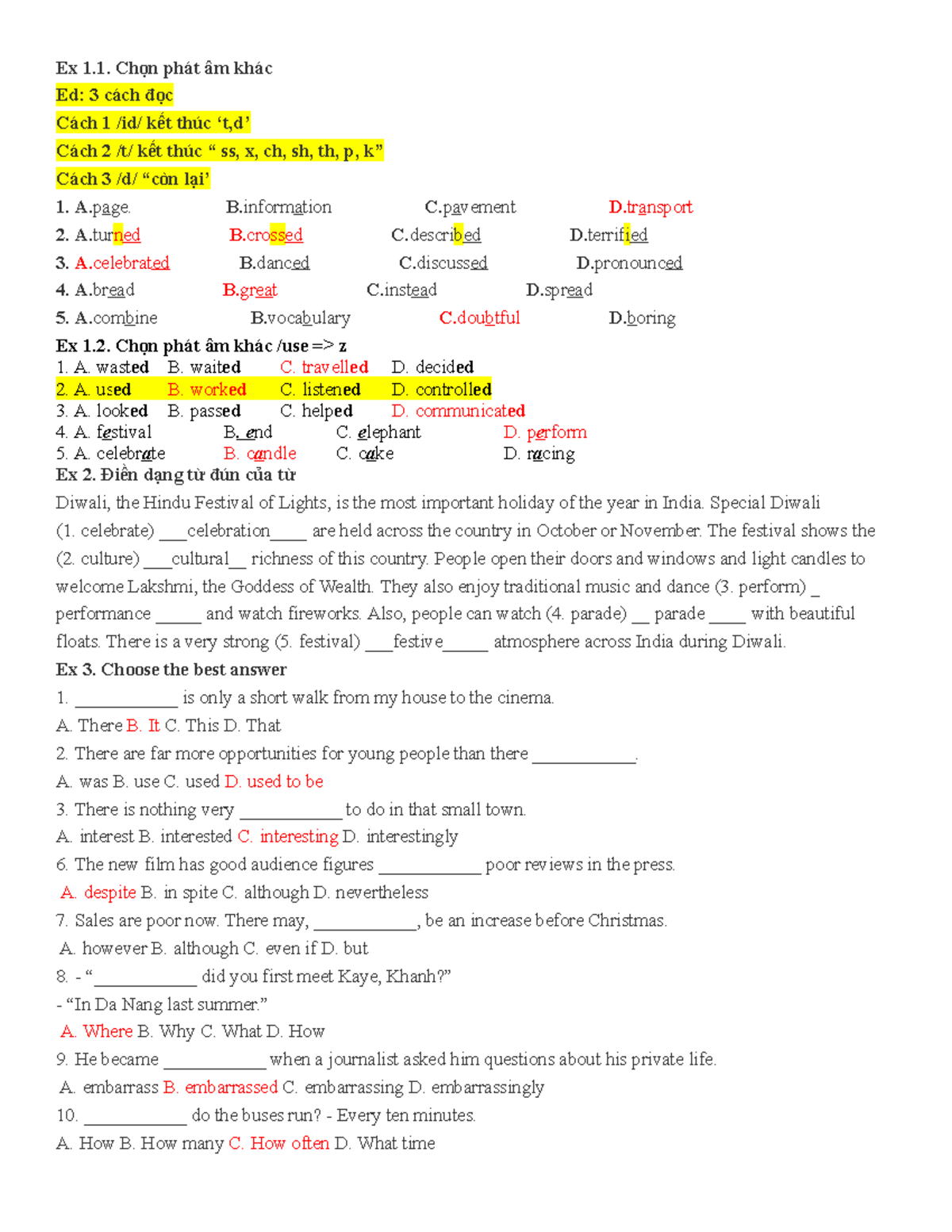 E7 KT 1T KỲ II 3 - găh acncsnbscmhwqlr kdfher - **Ex 1. Chọn phát âm ...
