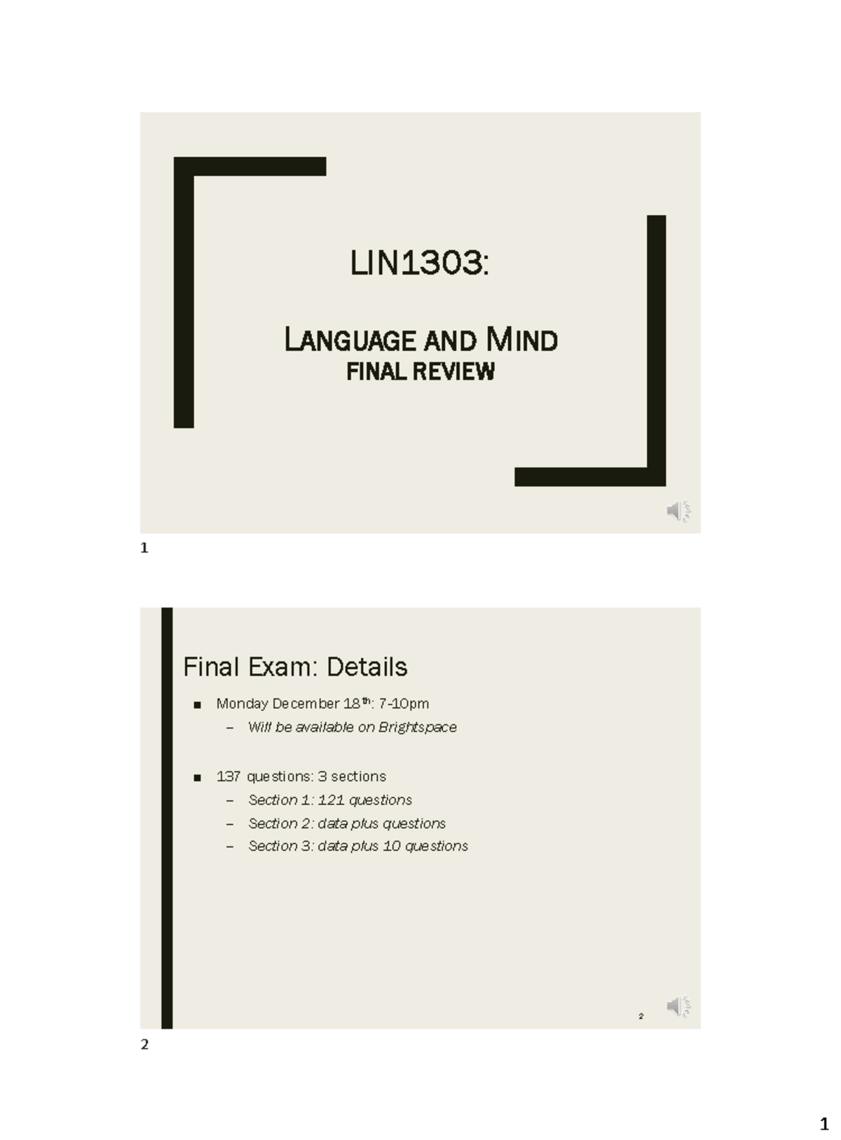 Final Review Slides - general idea - LIN1303: LANGUAGE AND MIND FINAL ...
