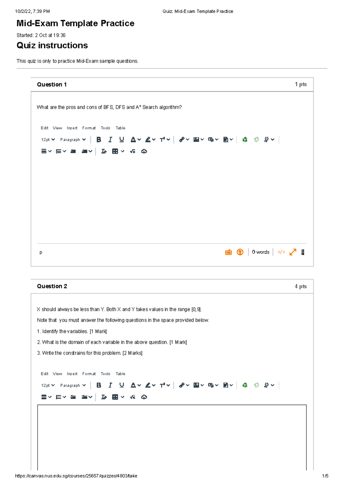 Quiz Mid-Exam Template Practice - Mid-Exam Template Practice Started: 2 ...