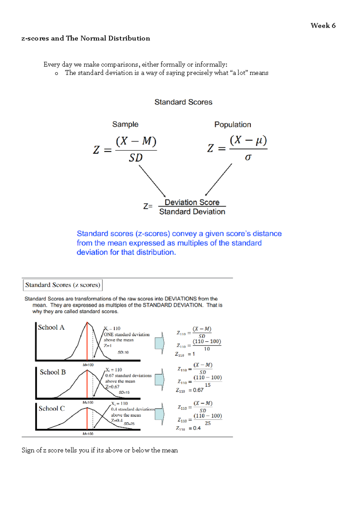 Week 6 - Lecture notes 6 - Week 6 z-scores and The Normal Distribution ...