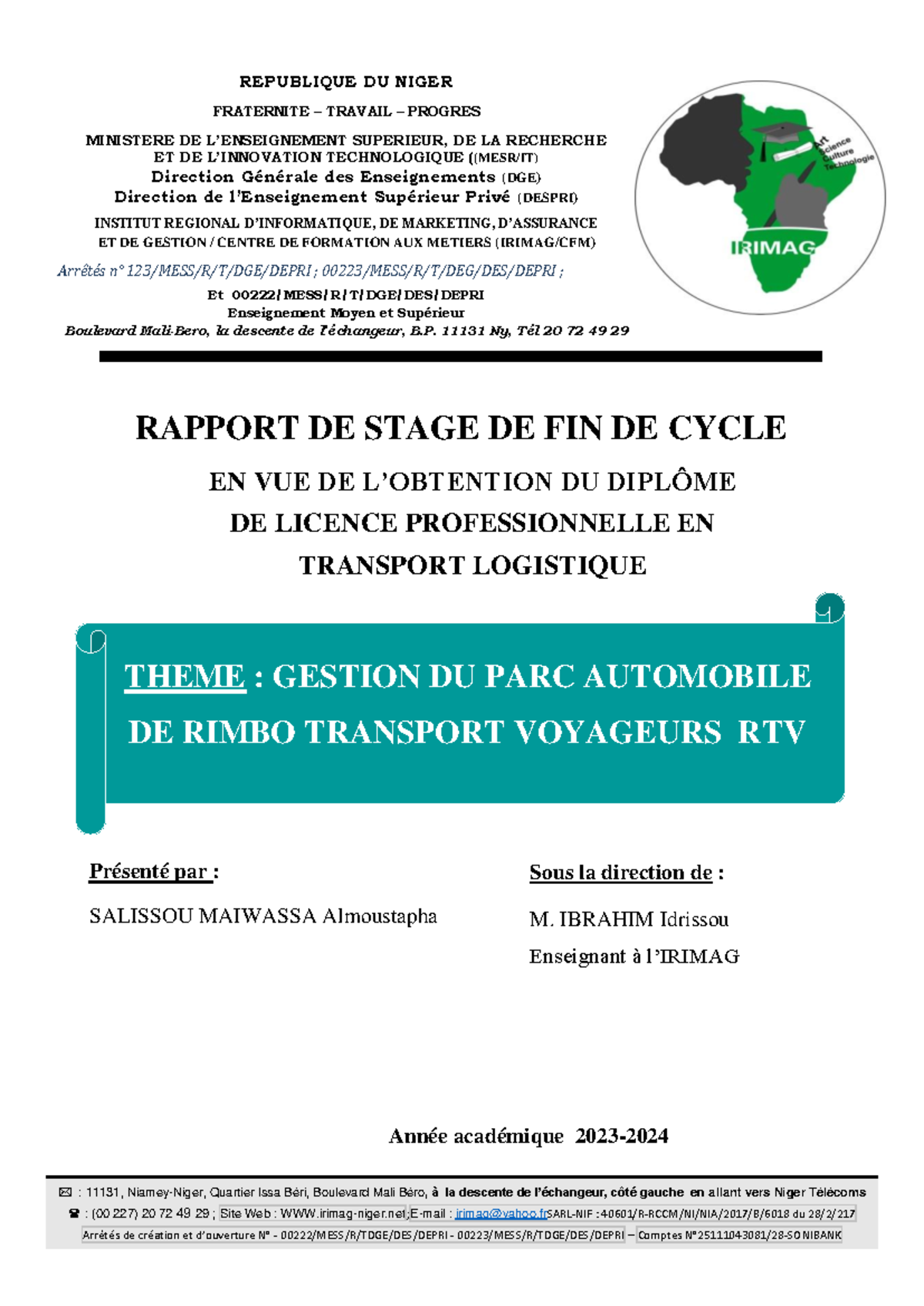 Rapport de Stage-Licence - Maiwassa - RAPPORT DE STAGE DE FIN DE CYCLE EN VUE DE L’OBTENTION DU ...