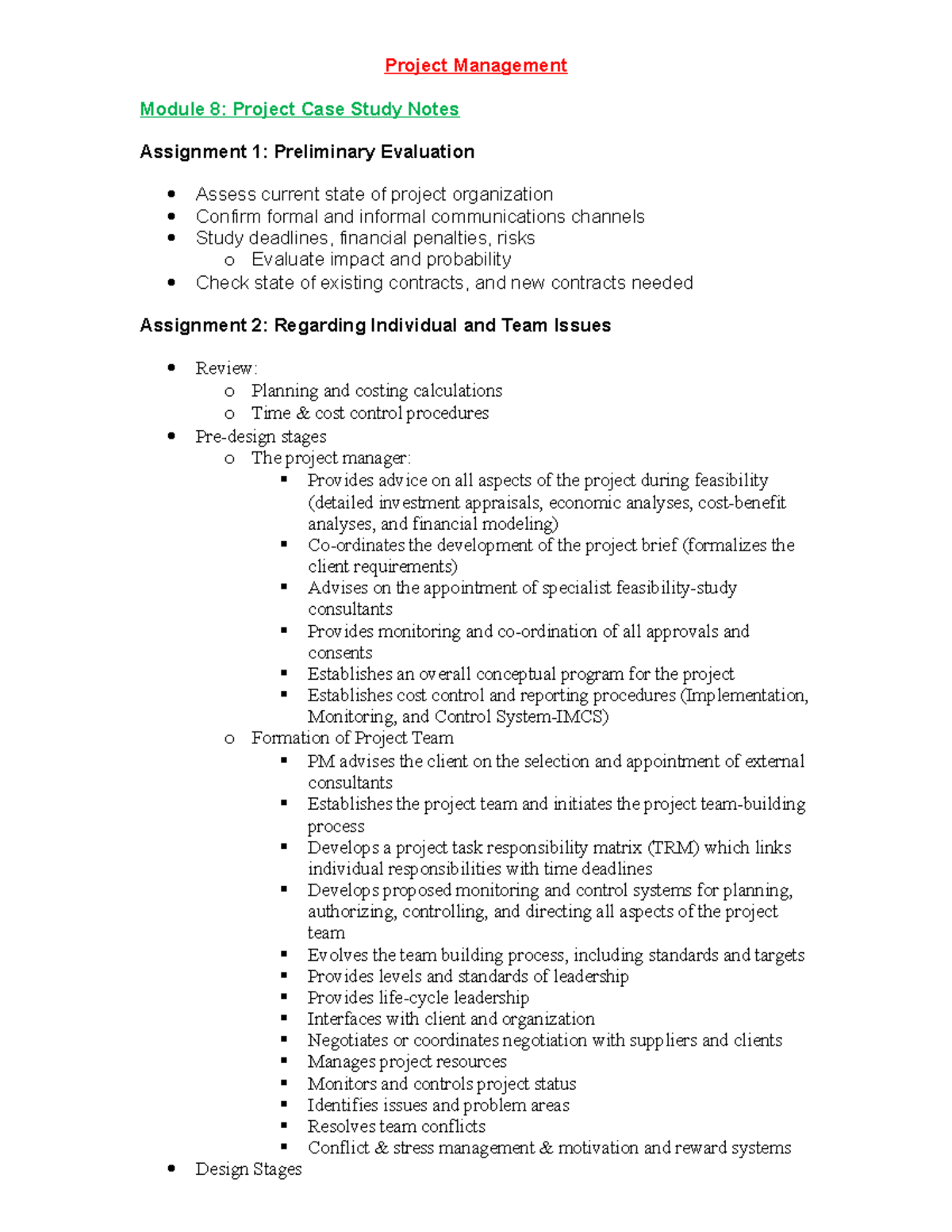 Ch8 Project Case Study - managment - Project Management Module 8 ...