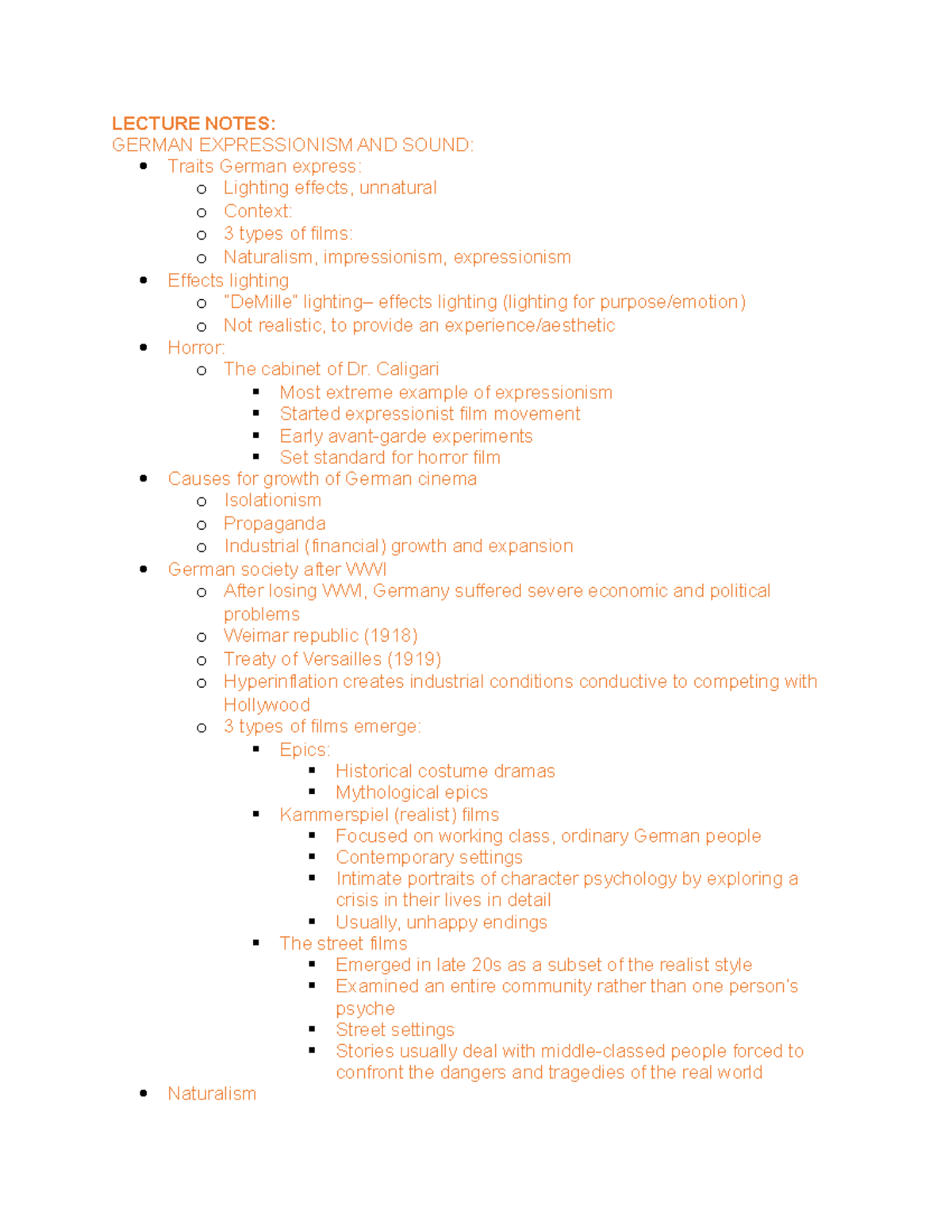 Exam Part 1 - Exam Part 1 - LECTURE NOTES: GERMAN EXPRESSIONISM AND ...