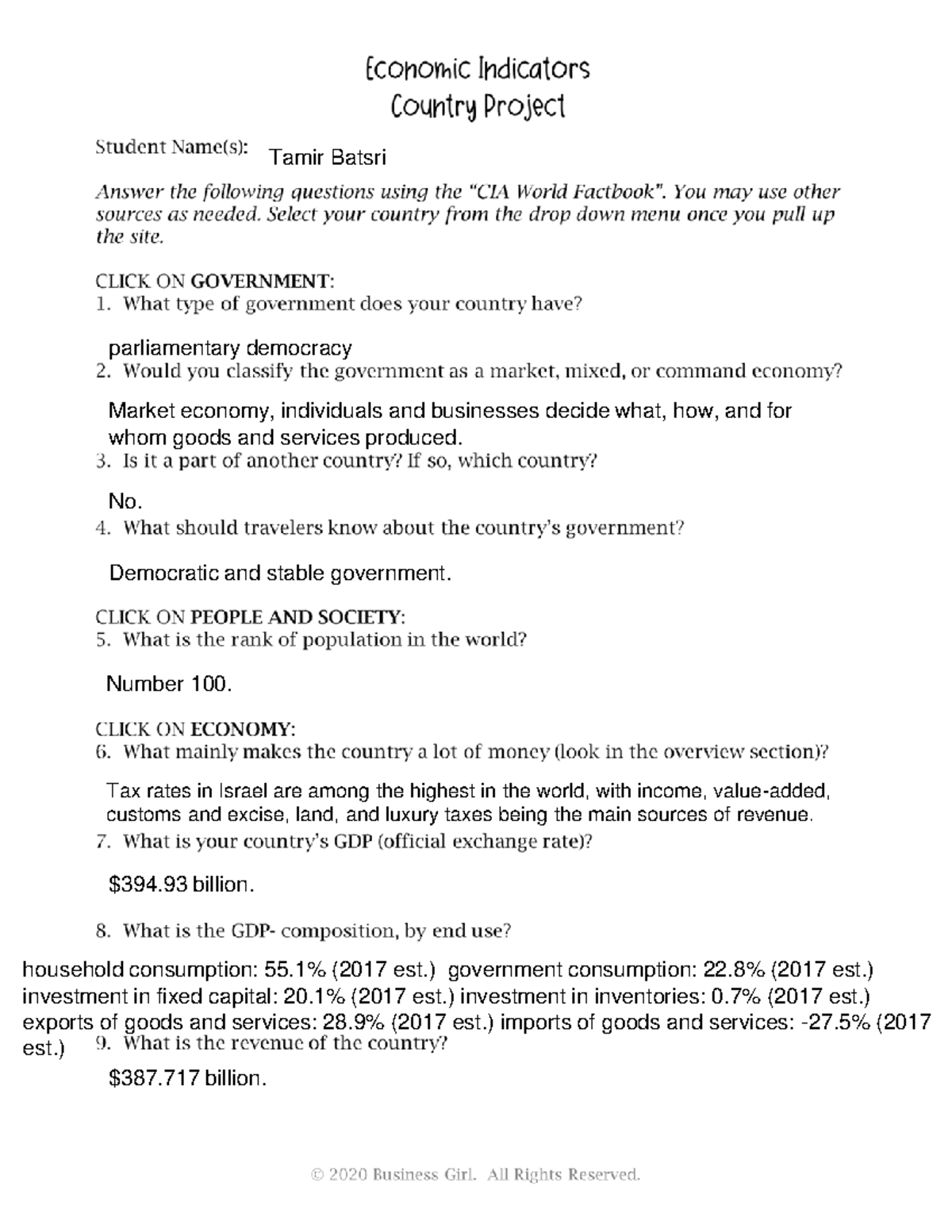 Economic Indicators Country Project - ECON 2301 - LSC - StuDocu