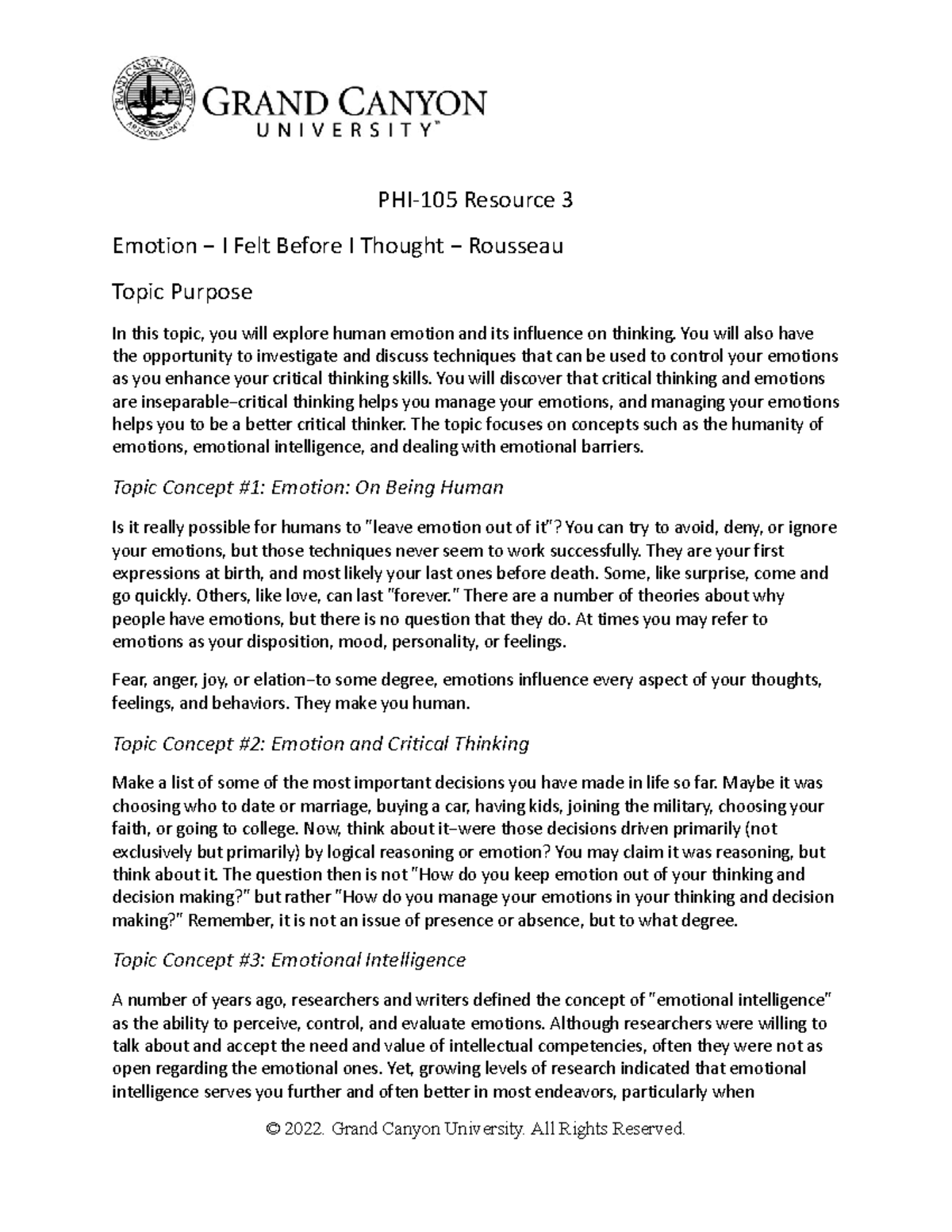 PHI-105 Resource-3 - Helpful information - PHI-105 Resource 3 Emotion − ...